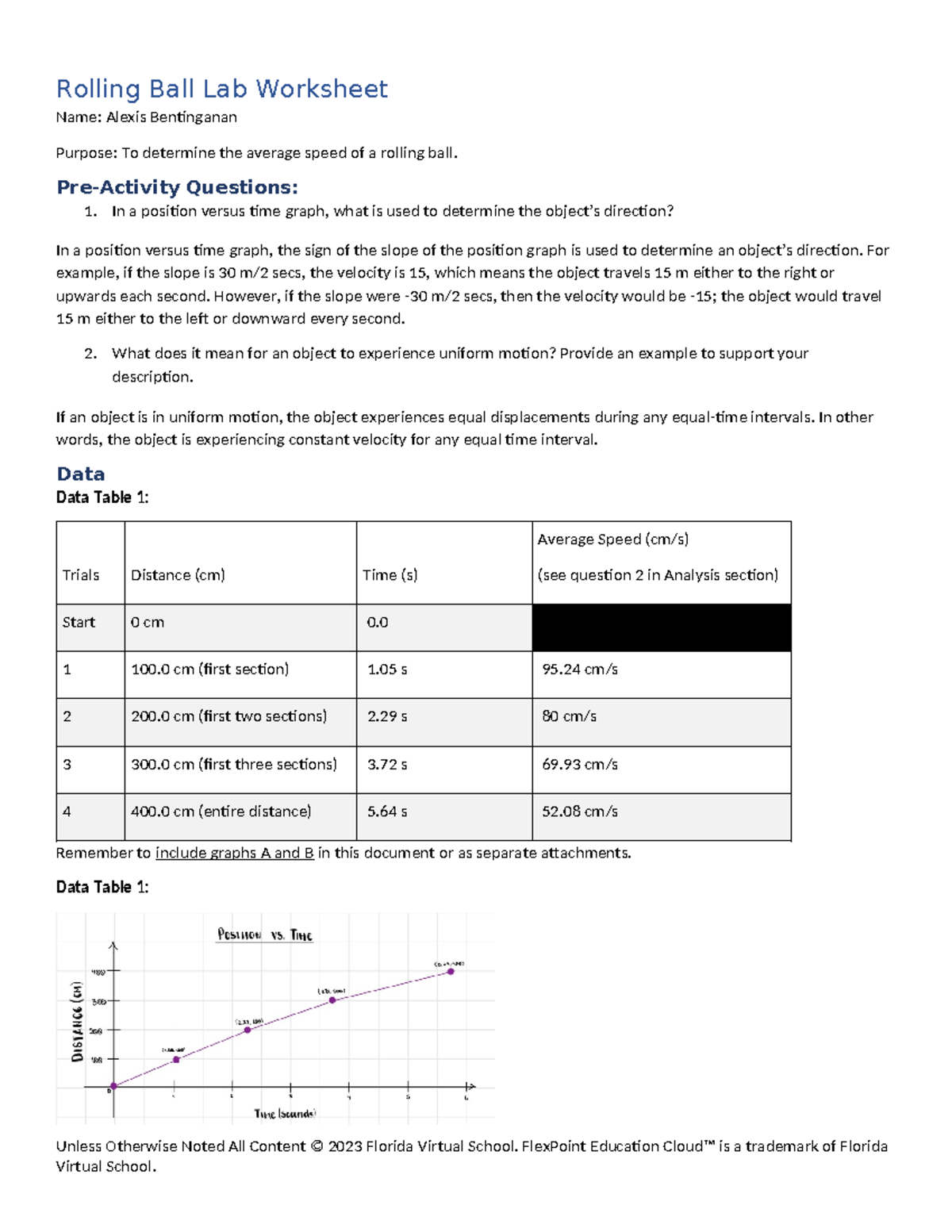 Rolling Ball Lab Worksheet - AP Physics (‘23) - Rolling Ball Lab ...