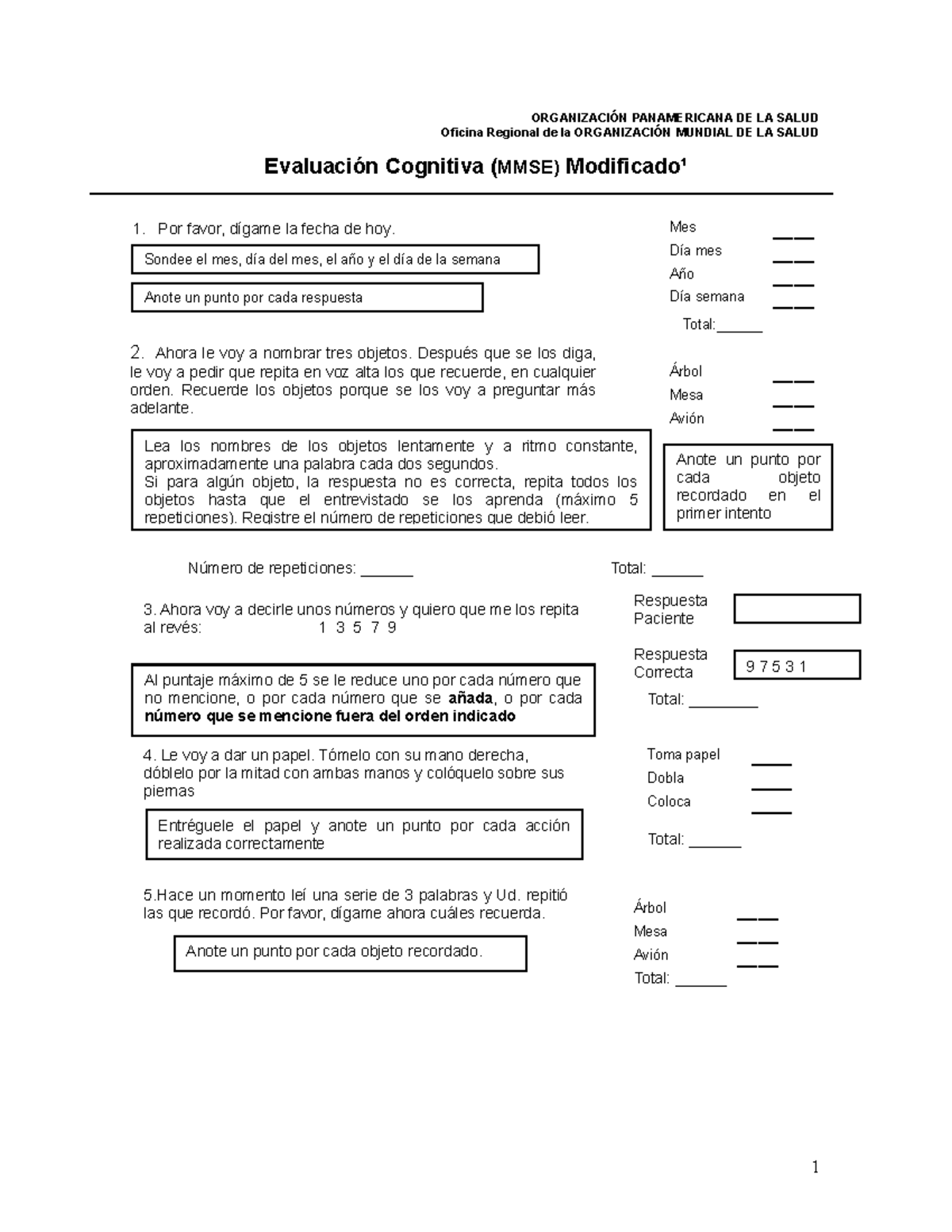 MMSE - Minimental modificado - ORGANIZACIÓN PANAMERICANA DE LA SALUD ...