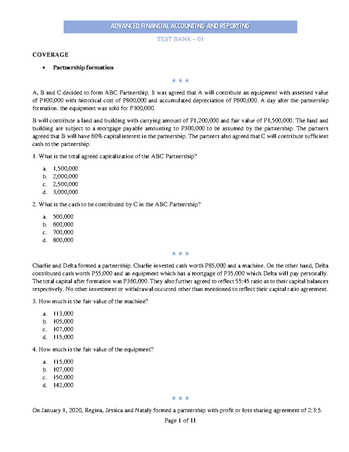 Afar-01docx compress - good - TEST BANK – 01 COVERAGE Partnership ...