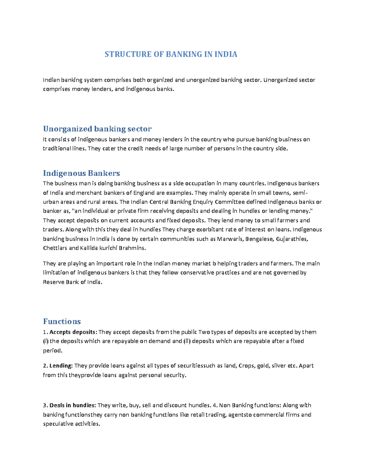 Banking note 3 - STRUCTURE OF BANKING IN INDIA Indian banking system ...