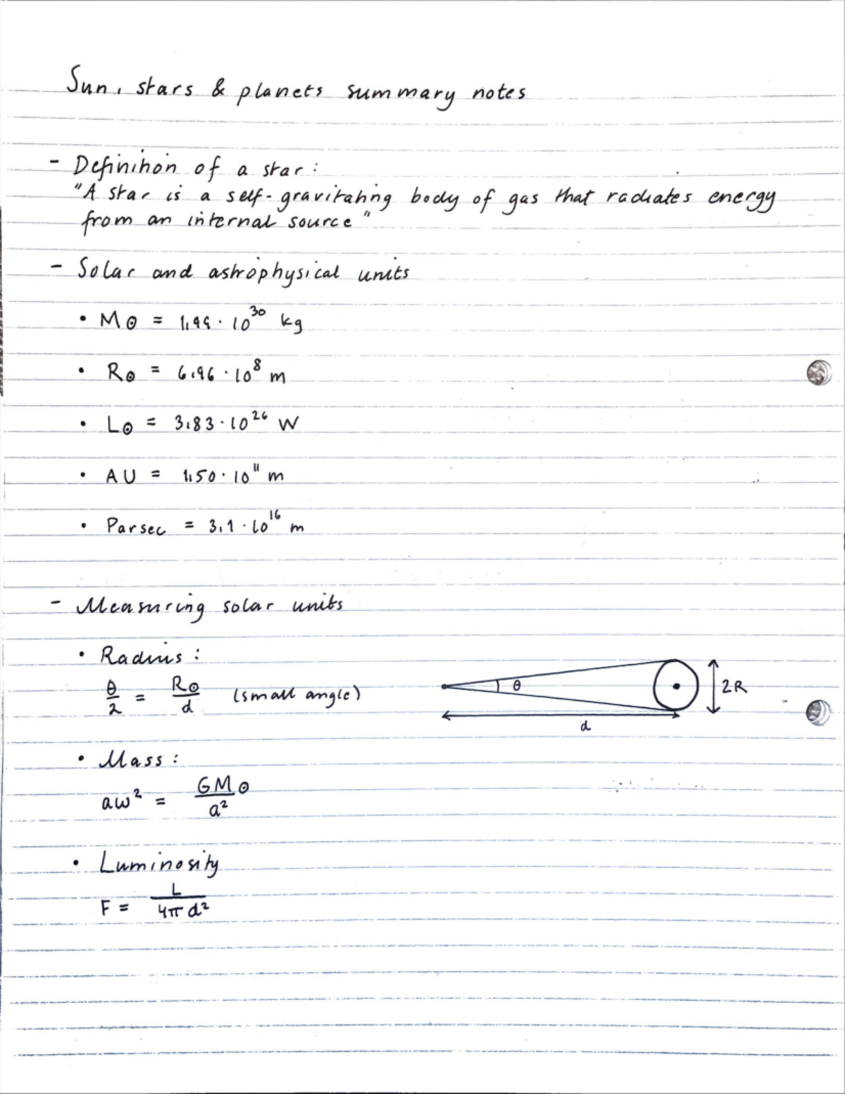 Sun, stars and planets summary notes - PO2.1 - Studocu