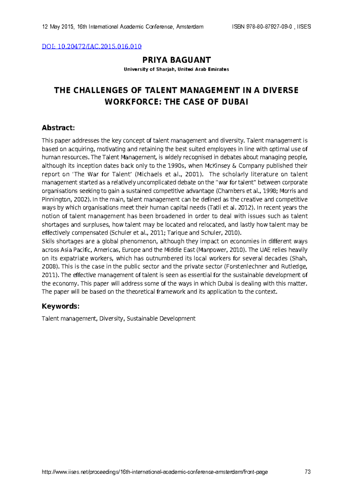 The Challenges of Talent Management in a - DOI: 10.20472/IAC.2015 ...