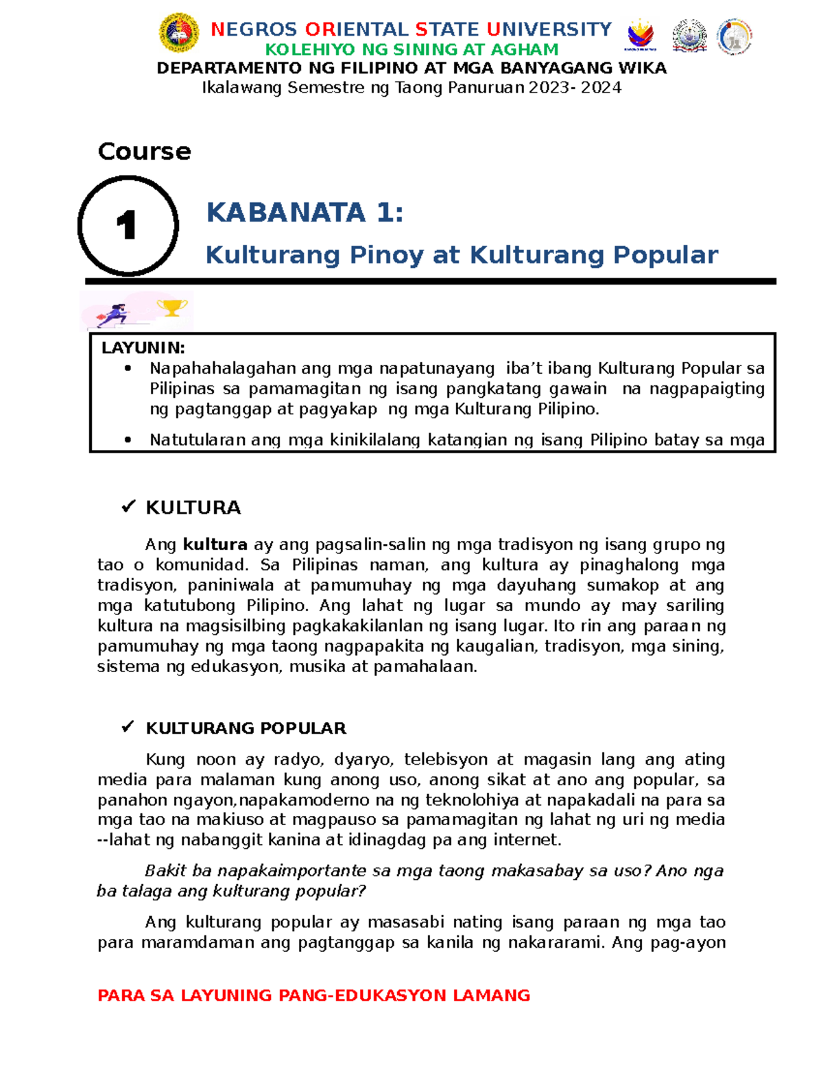 GE 12 CP-1- Kabanata-1 - Kabanata 1 - KOLEHIYO NG SINING AT AGHAM DEPARTAMENTO NG FILIPINO AT ...
