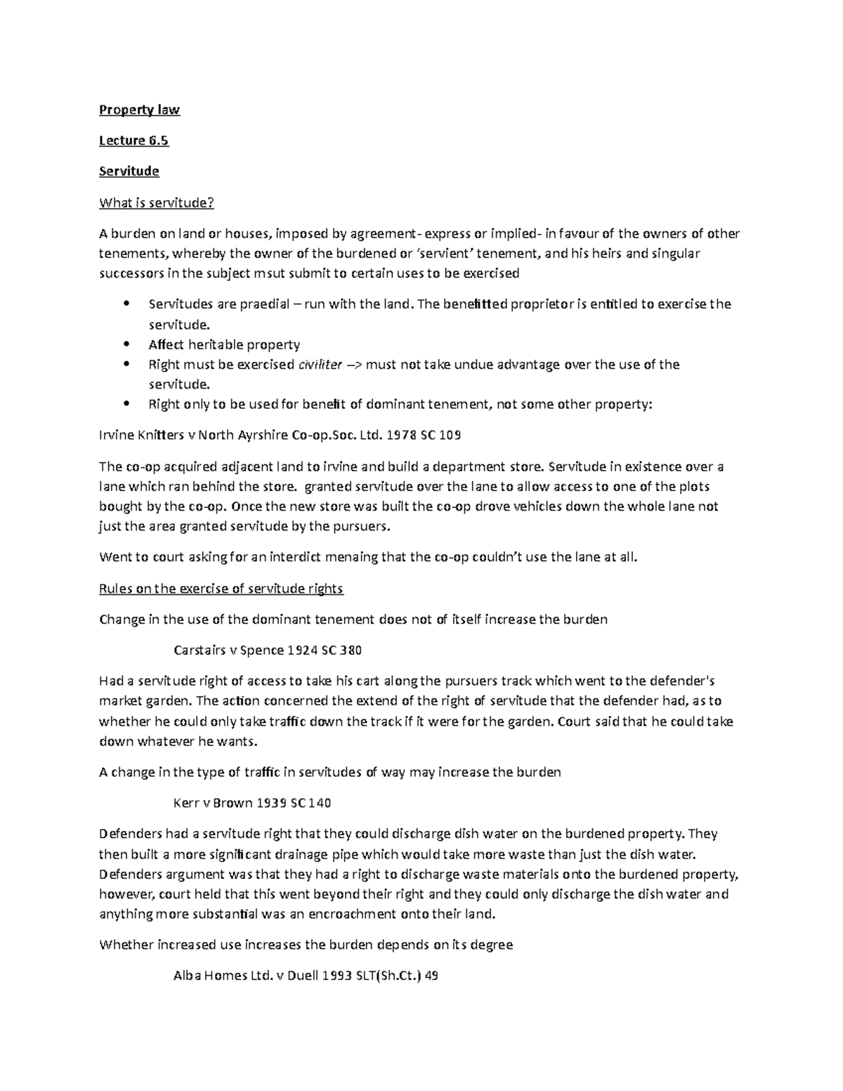 Topic 7 - Servitude - Lecture notes 7 - Property law Lecture 6 ...