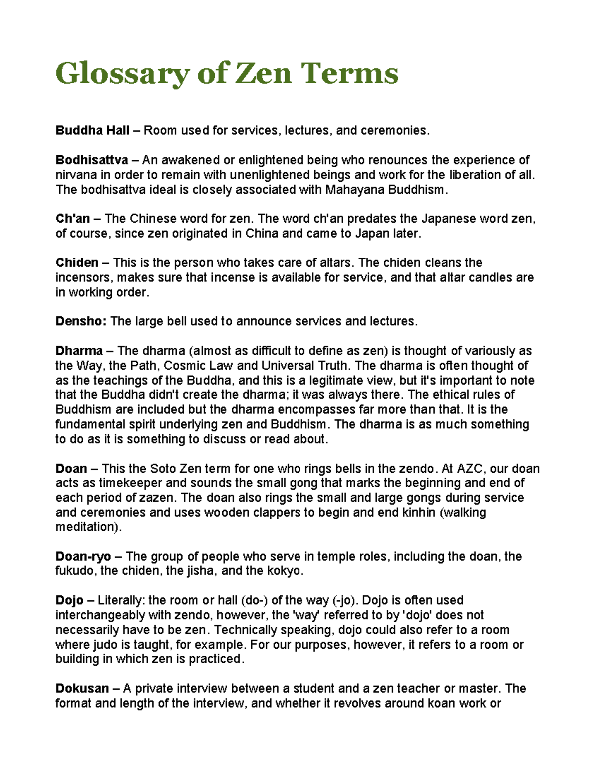 Zen Terms Glossary 2017 01 - Glossary of Zen Terms Buddha Hall – Room ...