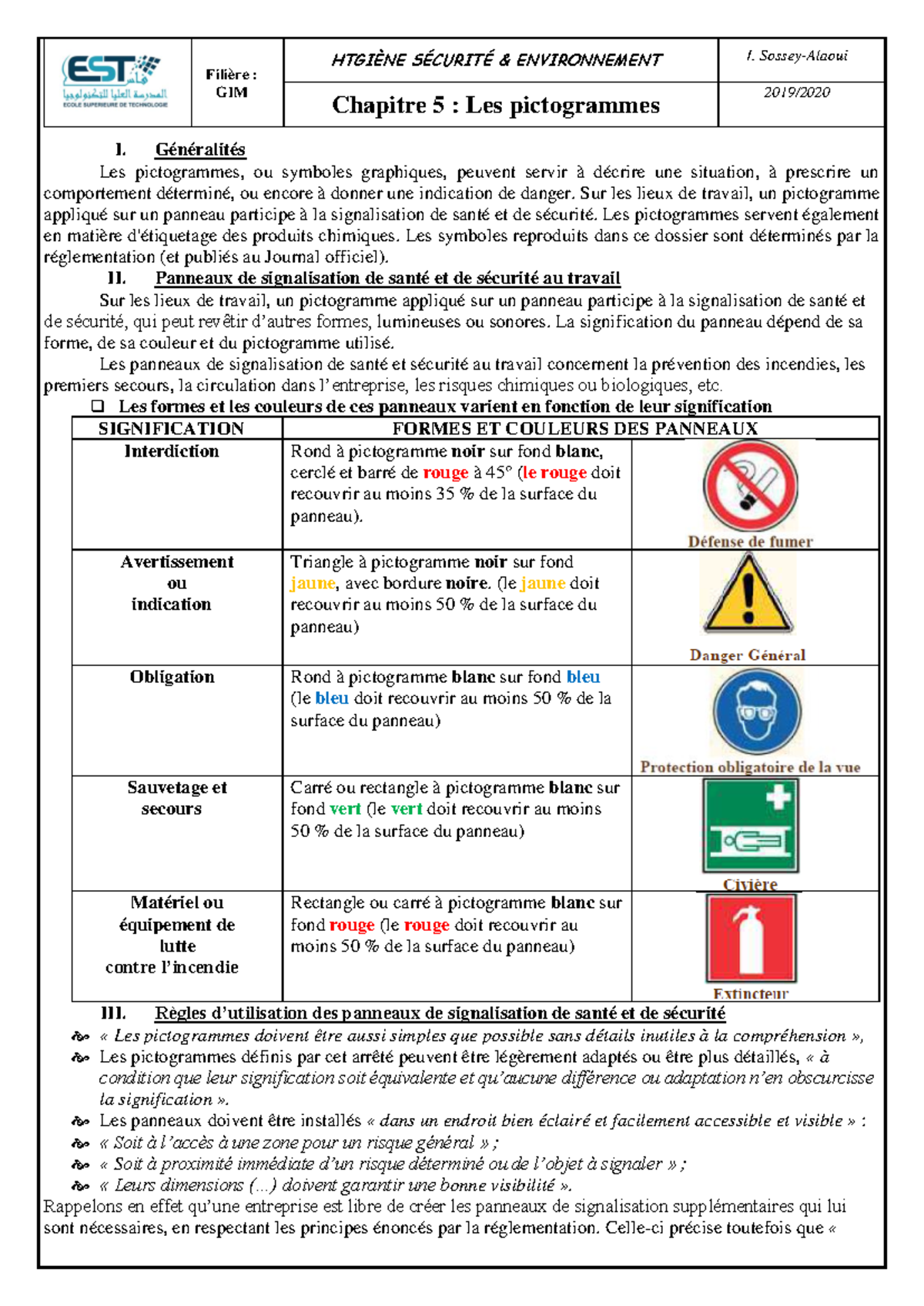 Les pictogrammes - Filière : GIM Chapitre 5 : Les pictogrammes 2019/ I ...