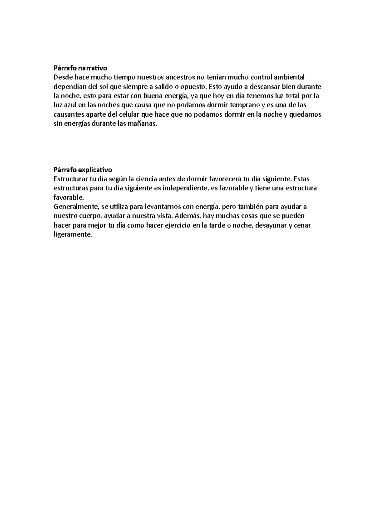 Dos tipos de parrafos - andres - Párrafo narrativo Desde hace mucho ...