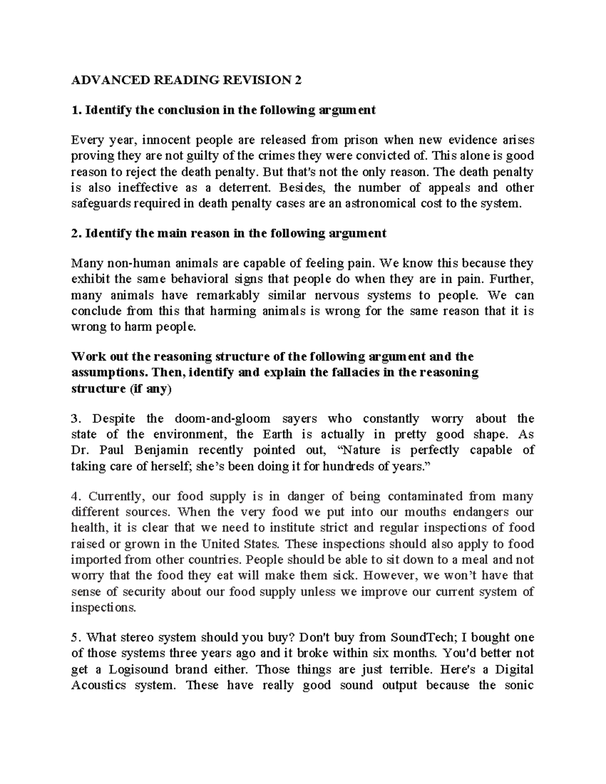 Critical Reading pre mid term revision - ADVANCED READING REVISION 2 ...