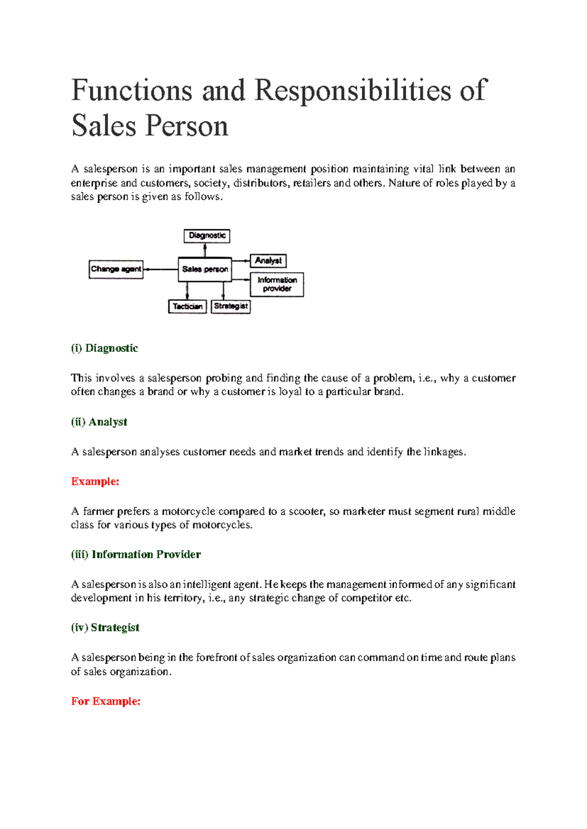 Functions and Responsibilities of Sales Person - Functions and ...