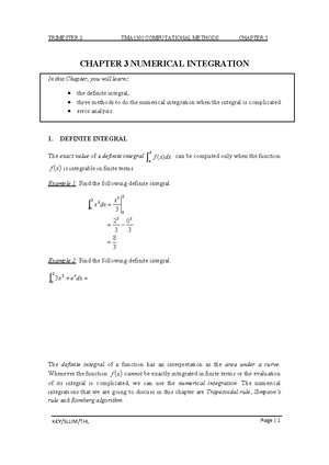 Chapter 3 - Lecture note - ####### CHAPTER 3 NUMERICAL INTEGRATION In this Chapter, you will ...
