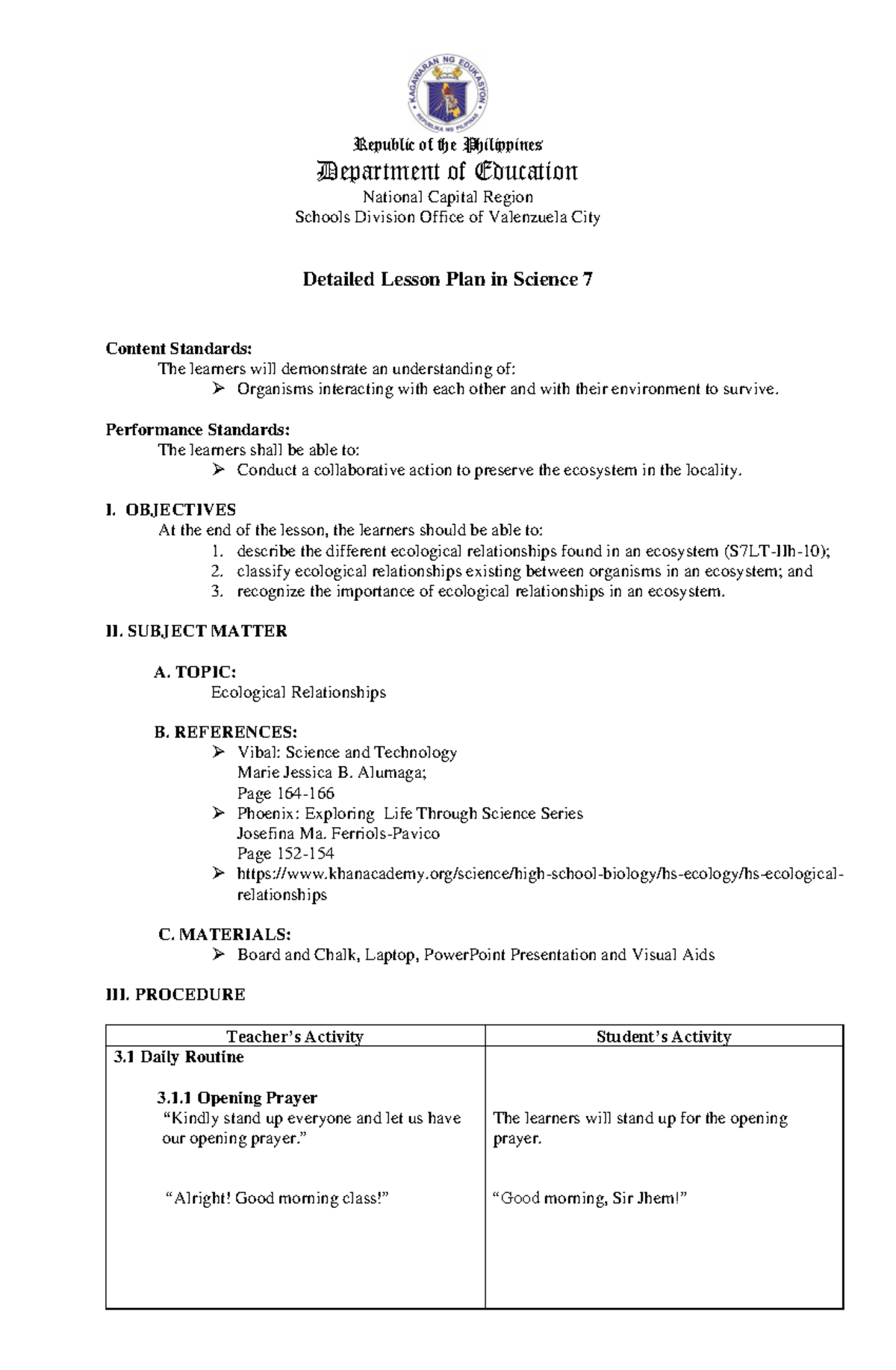 Detailed Lesson Plan - Republic of the Philippines Department of ...