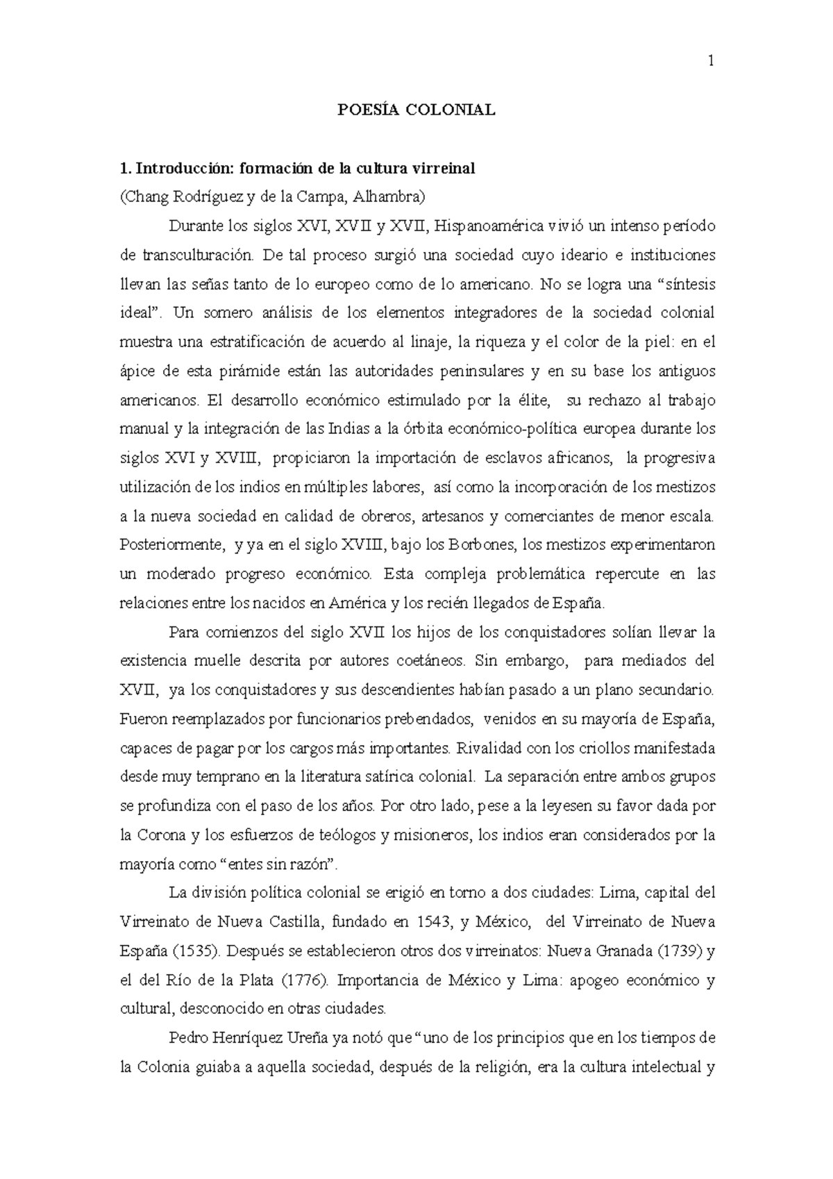 Poesía colonial copia - POESÍA COLONIAL 1. Introducción: formación de ...