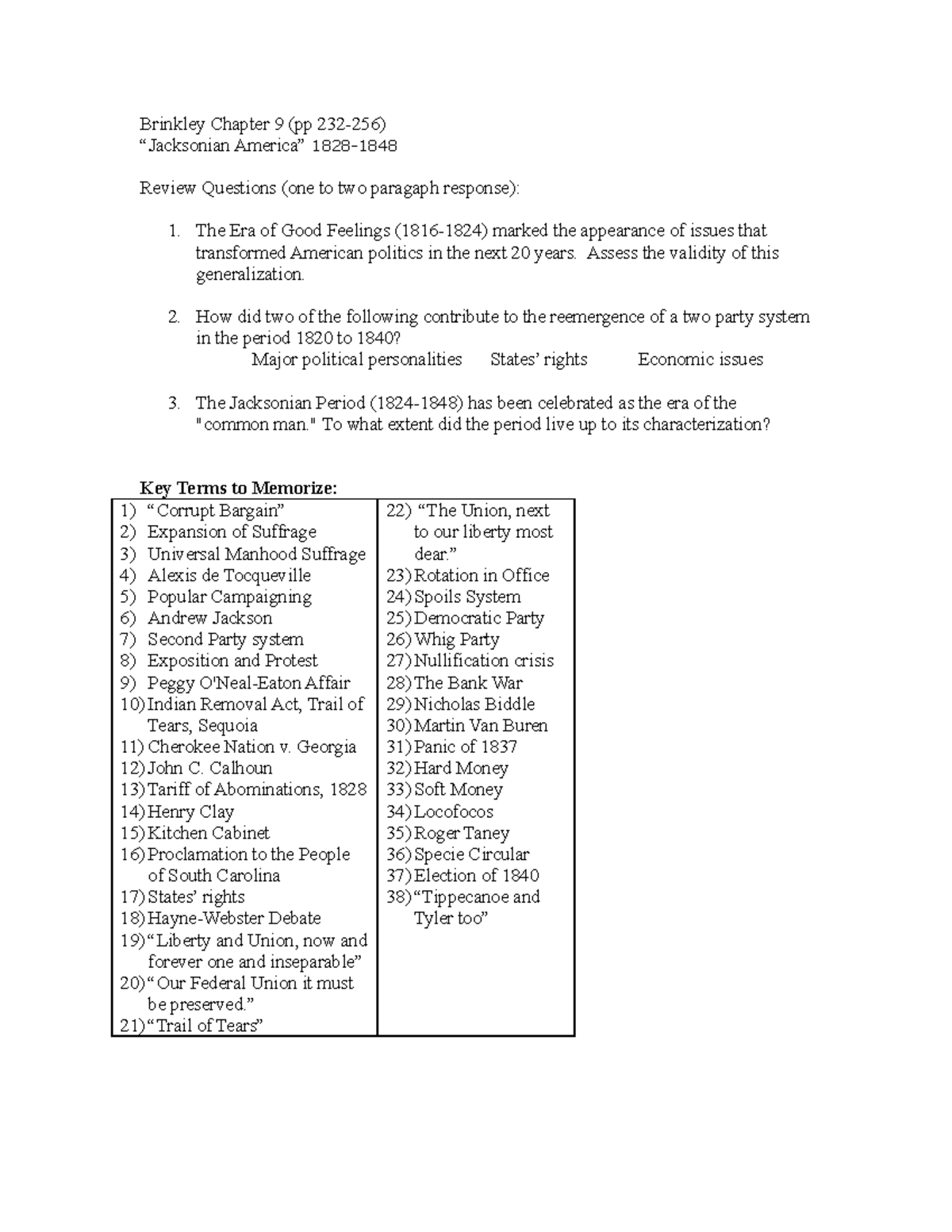 Apush Brinkley Chapter 9 - ARTS 105 - Studocu