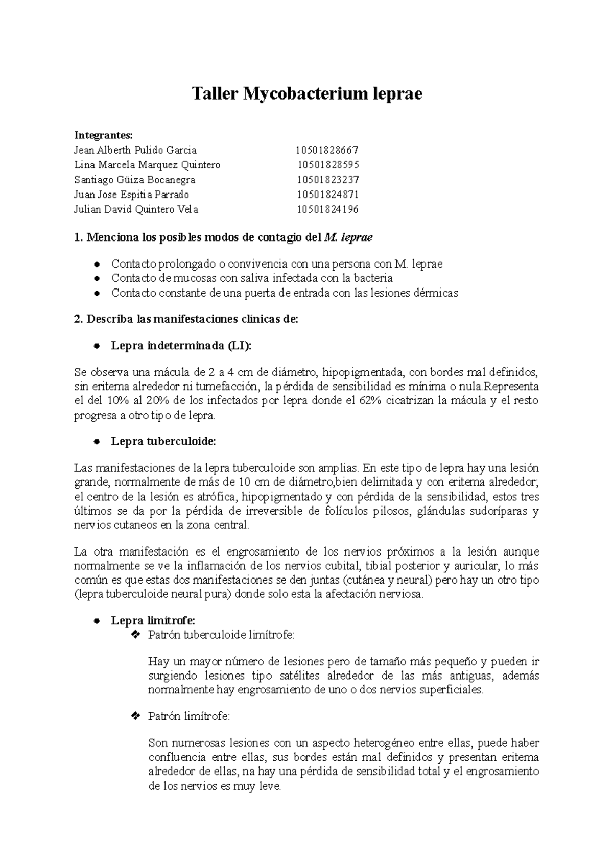 Taller Mycobacterium leprae - Taller Mycobacterium leprae Integrantes ...