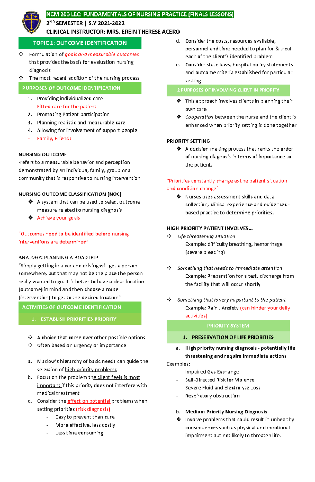 Funda LEC ( Finals) - LEC NOTES - NCM 203 LEC: FUNDAMENTALS OF NURSING ...