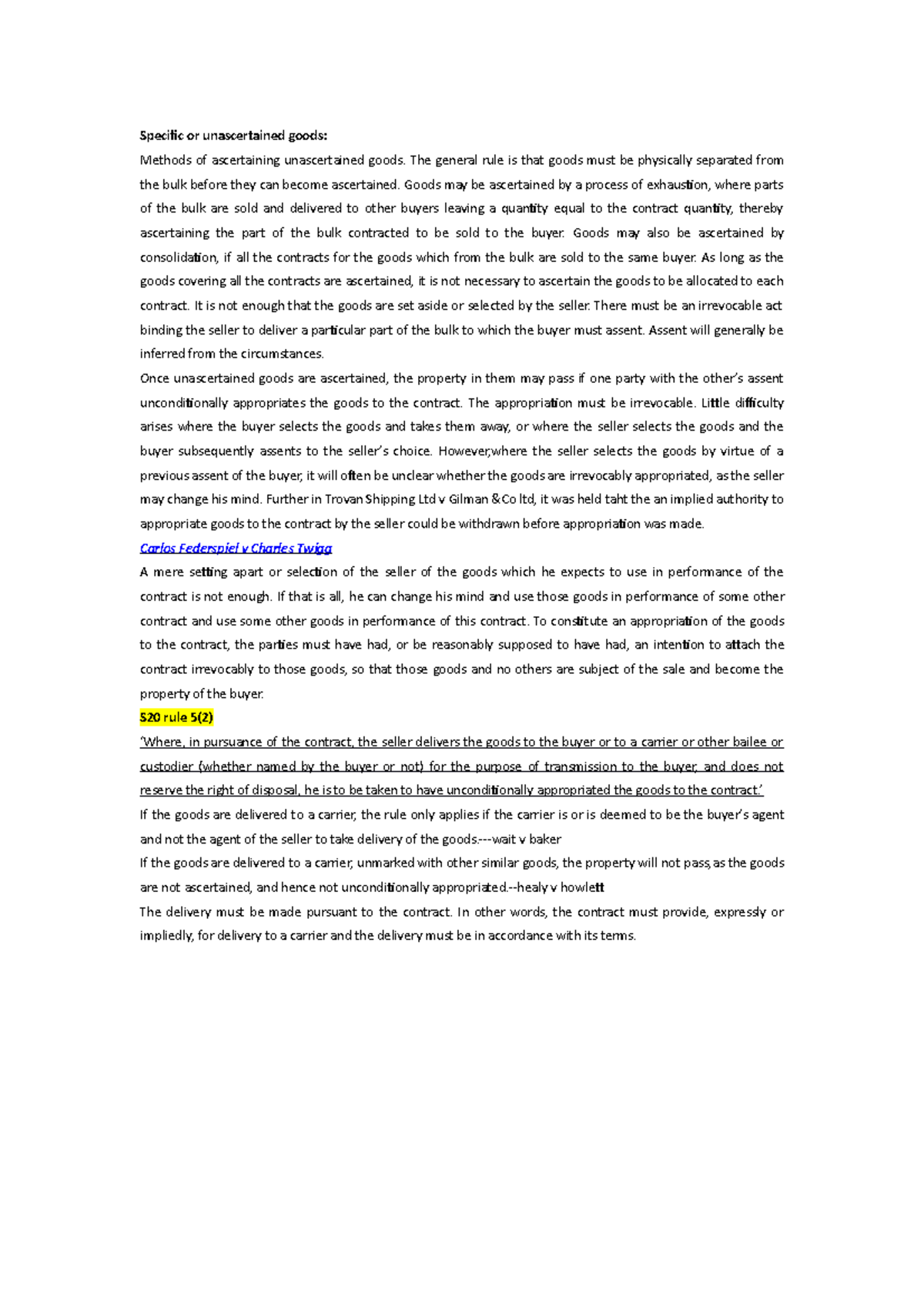 Specific or unascertained goods - Specific or unascertained goods ...