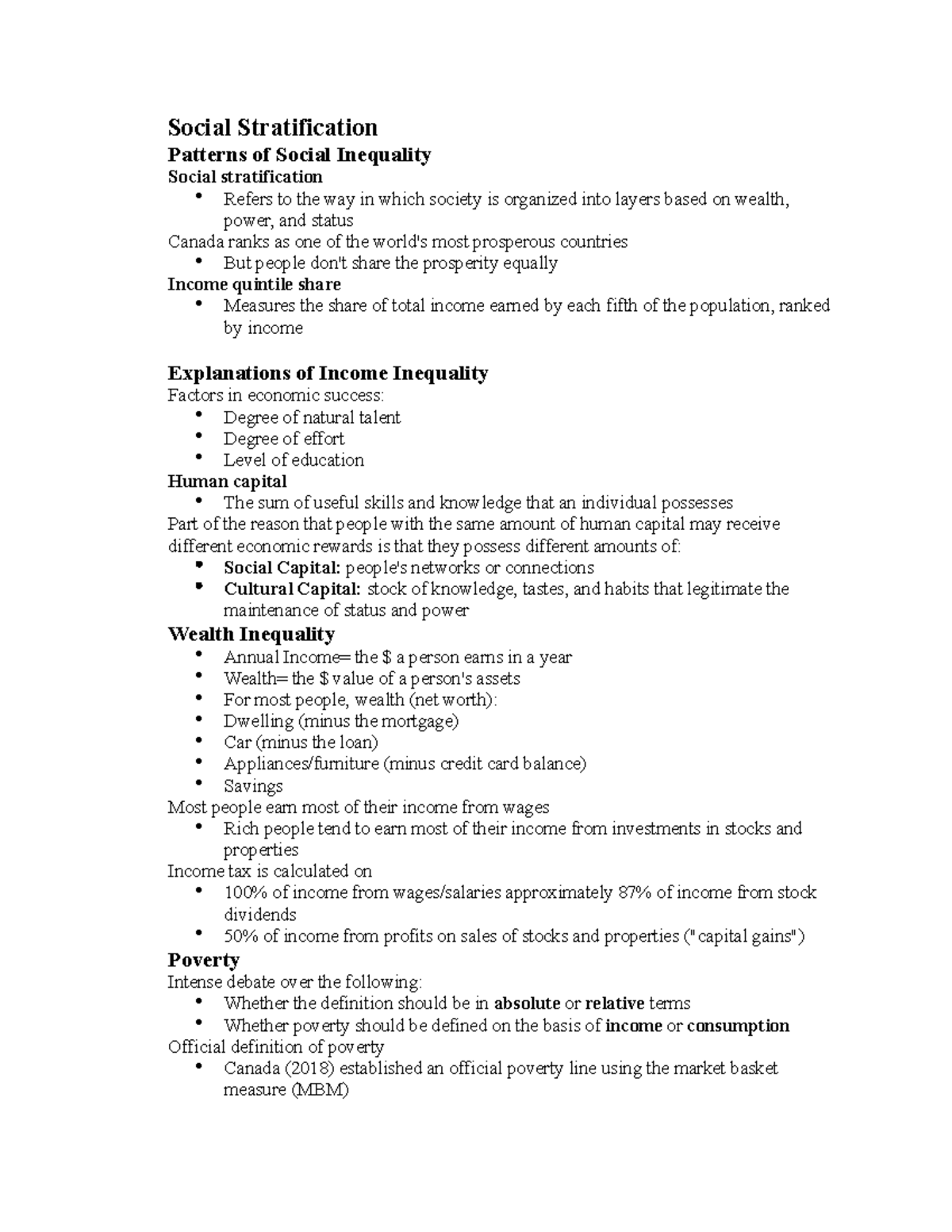 1020 Lecture 3 - Social Stratification Patterns of Social Inequality ...