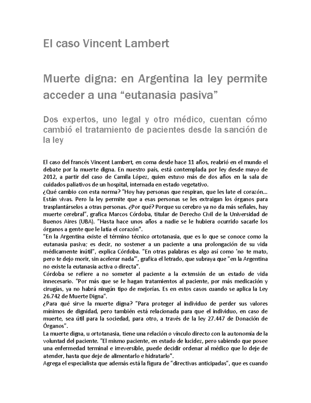 L2 M3 El caso de Vincent Lambert - El caso Vincent Lambert Muerte digna ...