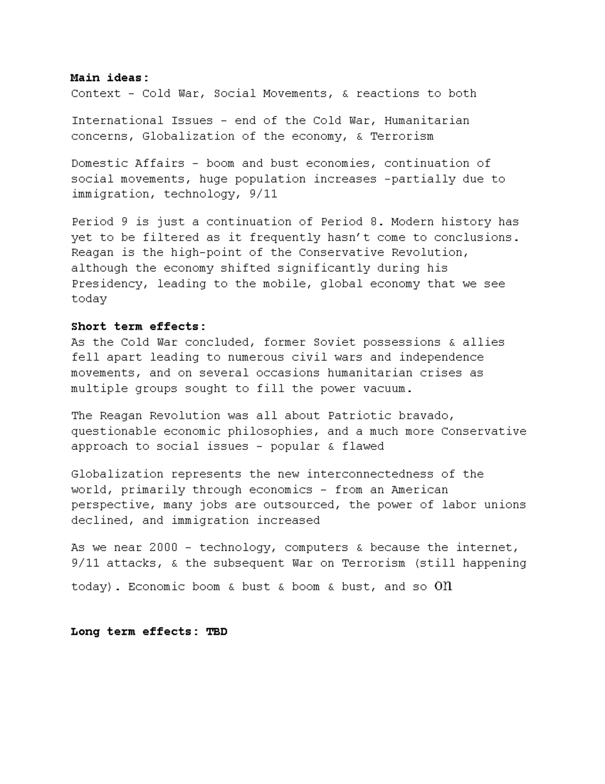 Apush Period 9 1980-Present - Main ideas: Context - Cold War, Social ...