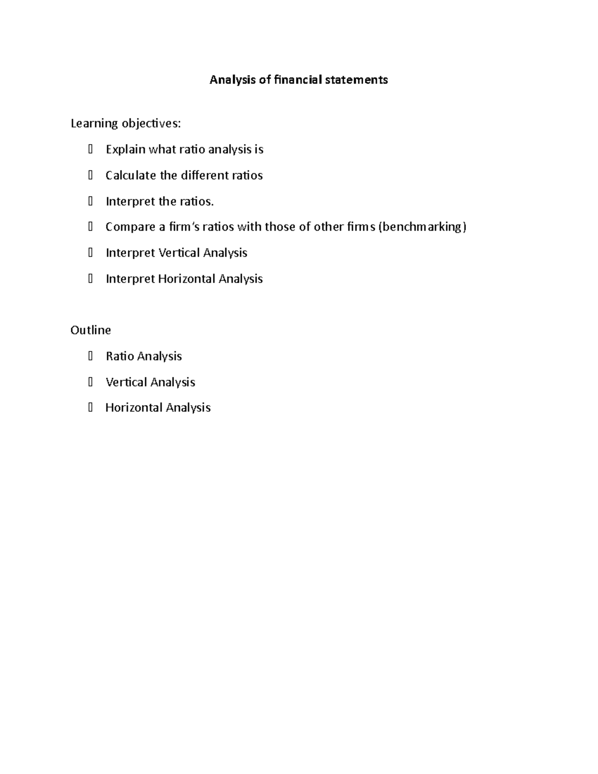 Analysis of financial statements - Analysis of financial statements ...