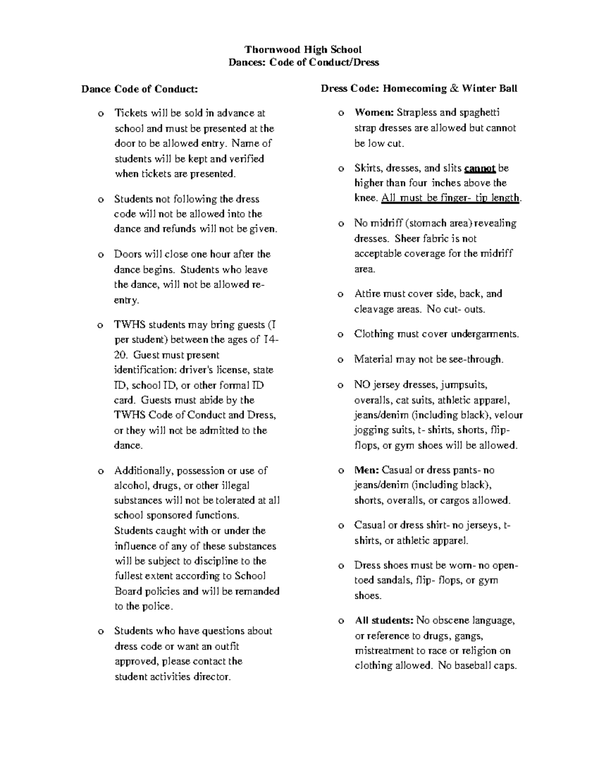 Dance Dress Code 1 - ds vj x j - Thornwood High School Dances: Code of ...