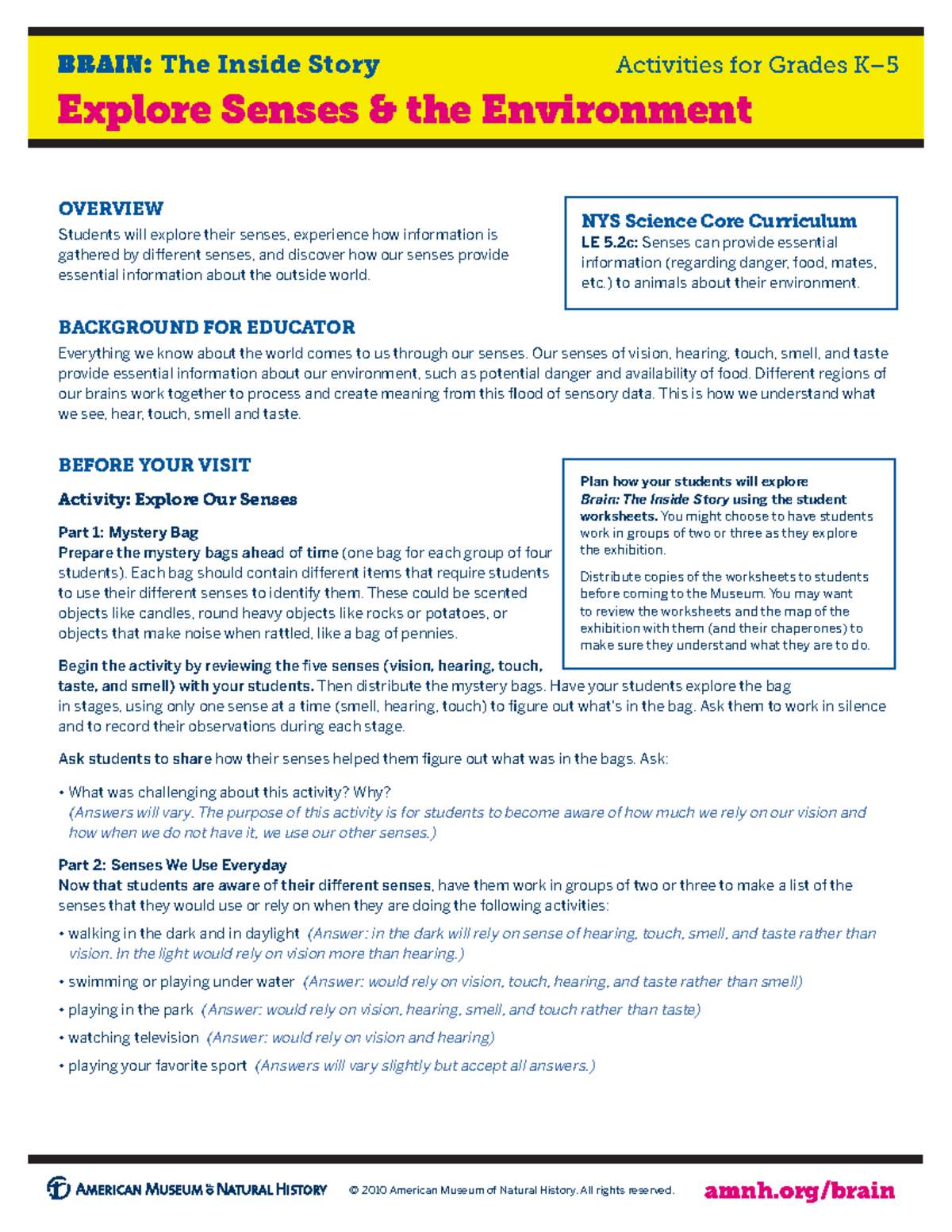 Brain the inside story activities for grades k 2 - OVERVIEW Students ...