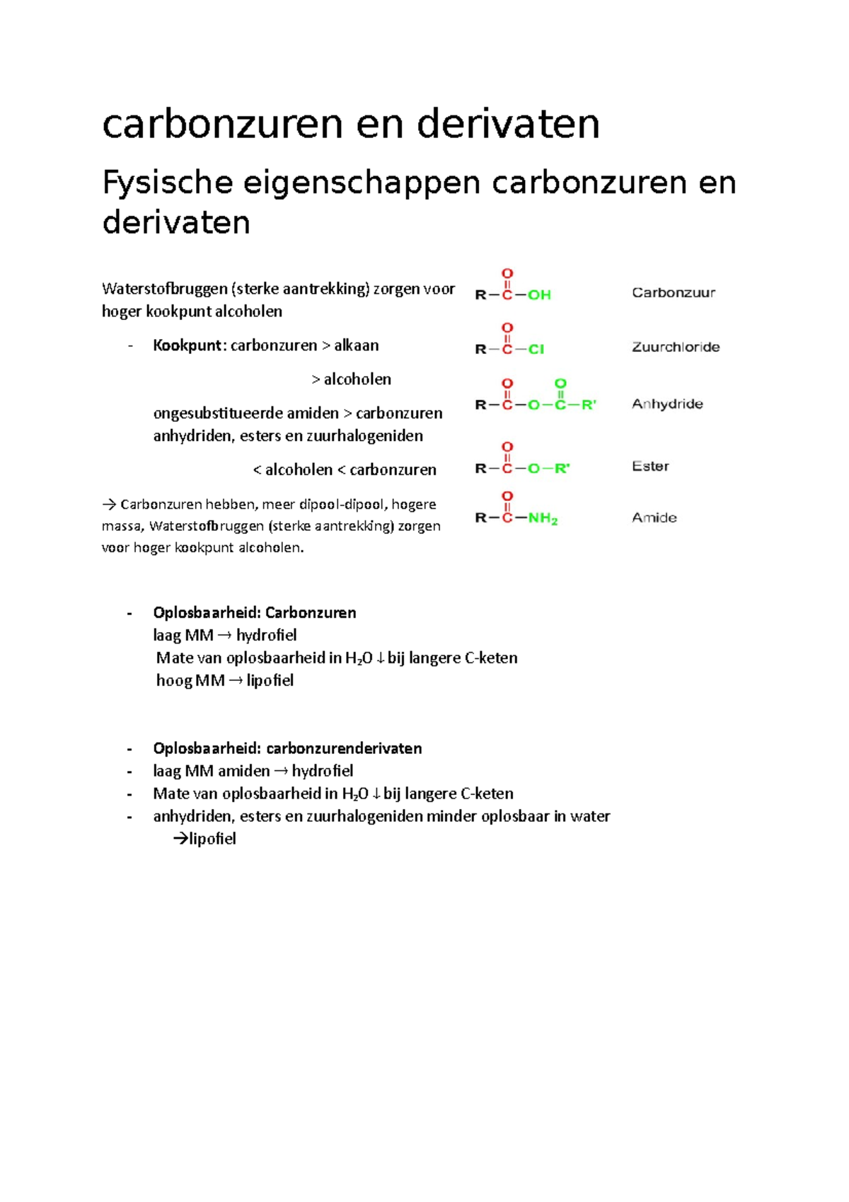 Samenvatting carbonzuren en derivaten - carbonzuren en derivaten ...
