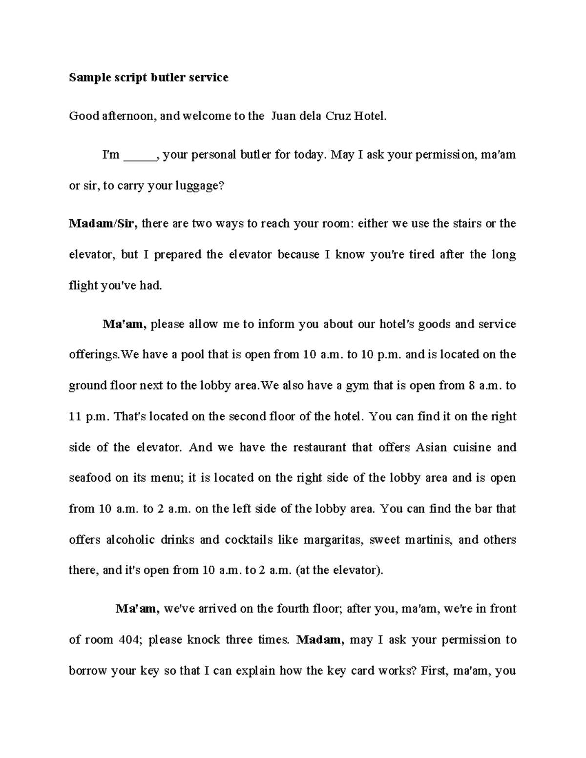 Updated Script FOR Butler Service - Sample script butler service Good ...