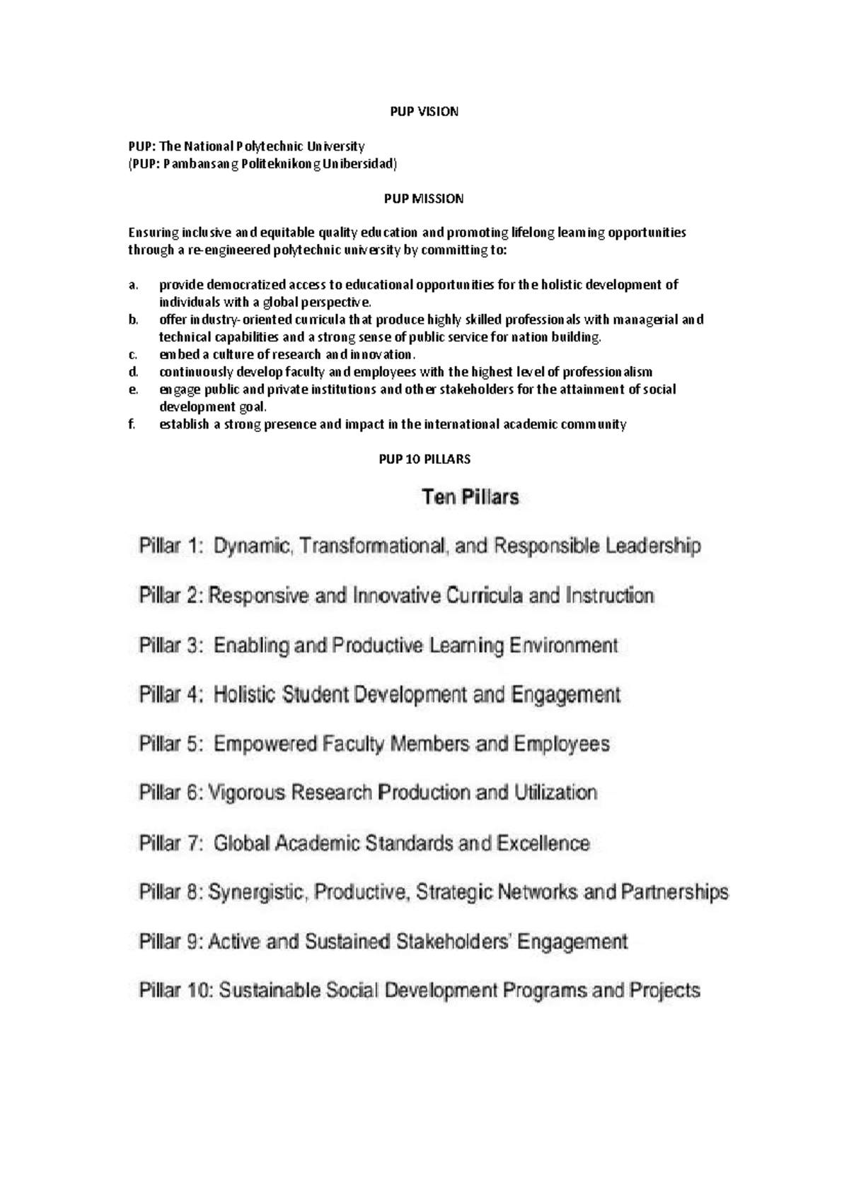 PUP VMGO - It can be useful to your notes for - PUP VISION PUP: The ...