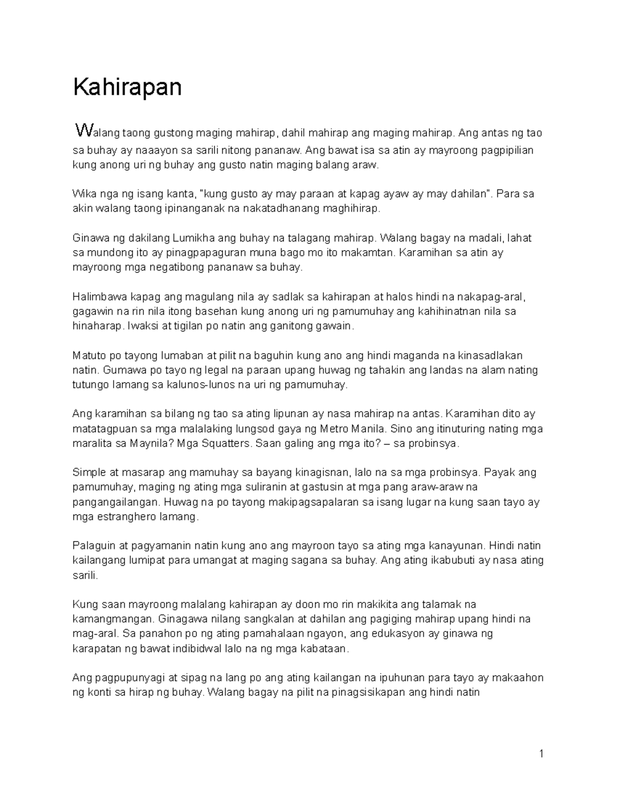 Kahirapan - Kahirapan Walang taong gustong maging mahirap, dahil ...