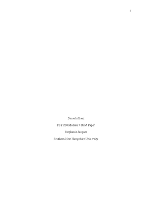 PSY 230 Module Two Short Paper - 1 Danielis Baez PSY 230 Module Two Short Paper Stephanie ...