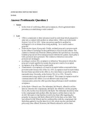 Sample Answer Problematic Question - SAMPLE ANSWER PROBLEMATIC QUESTION: Jamilah bought a facial ...
