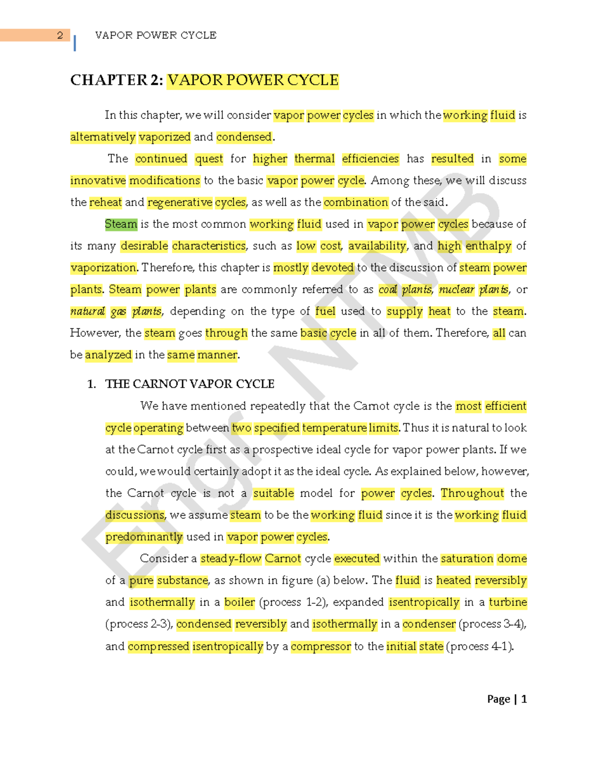 Chapter 2 Vapor Power Cycle - CHAPTER 2: VAPOR POWER CYCLE In this ...