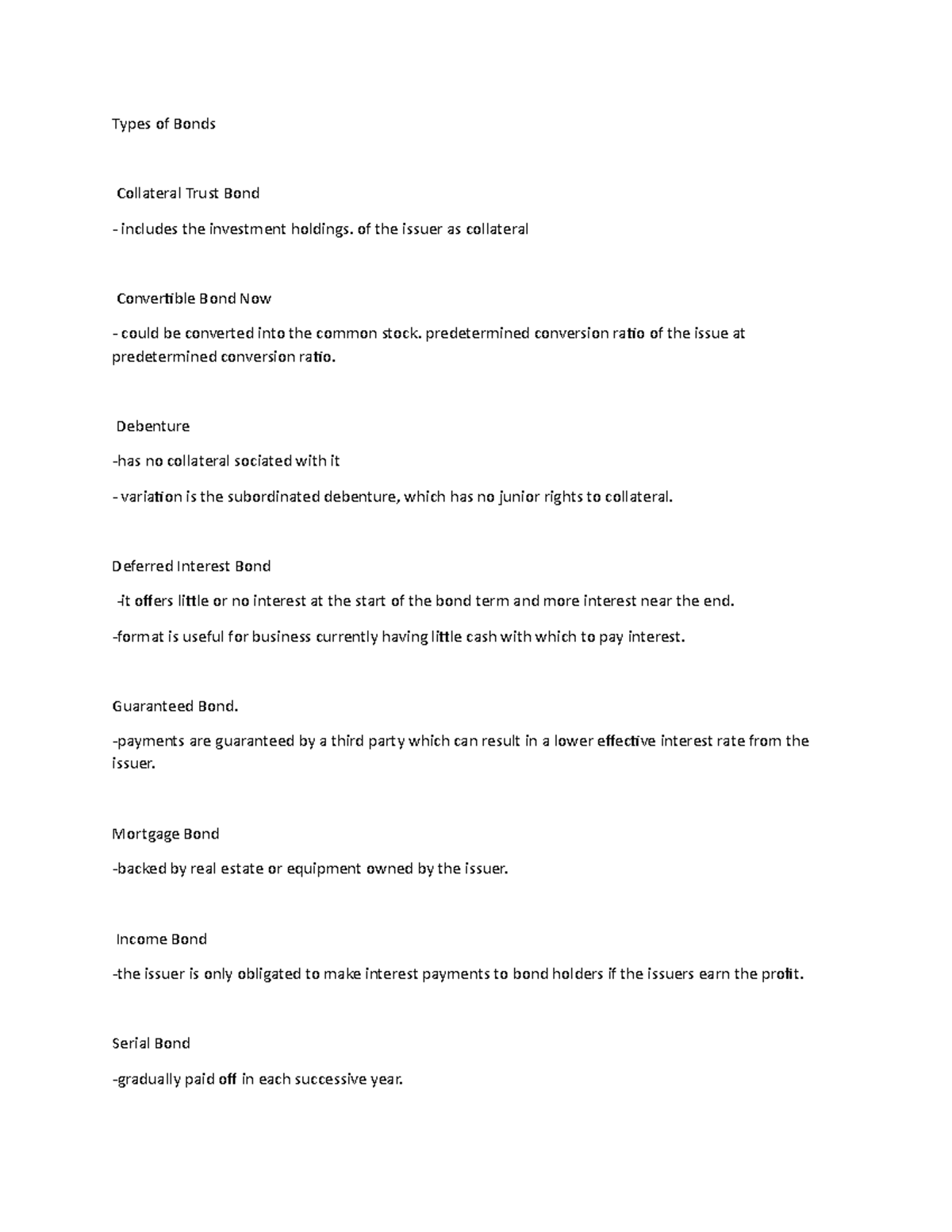 Types of Bonds - Practice Materials - Types of Bonds includes the ...