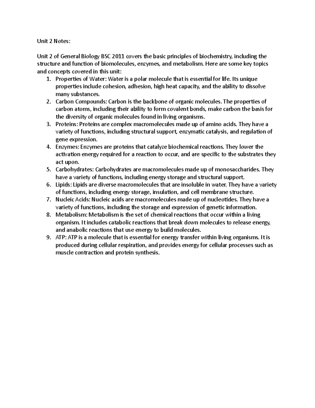 Unit 2 Notes Unit 2 Notes Unit 2 Of General Biology Bsc 2011 Covers The Basic Principles Of 