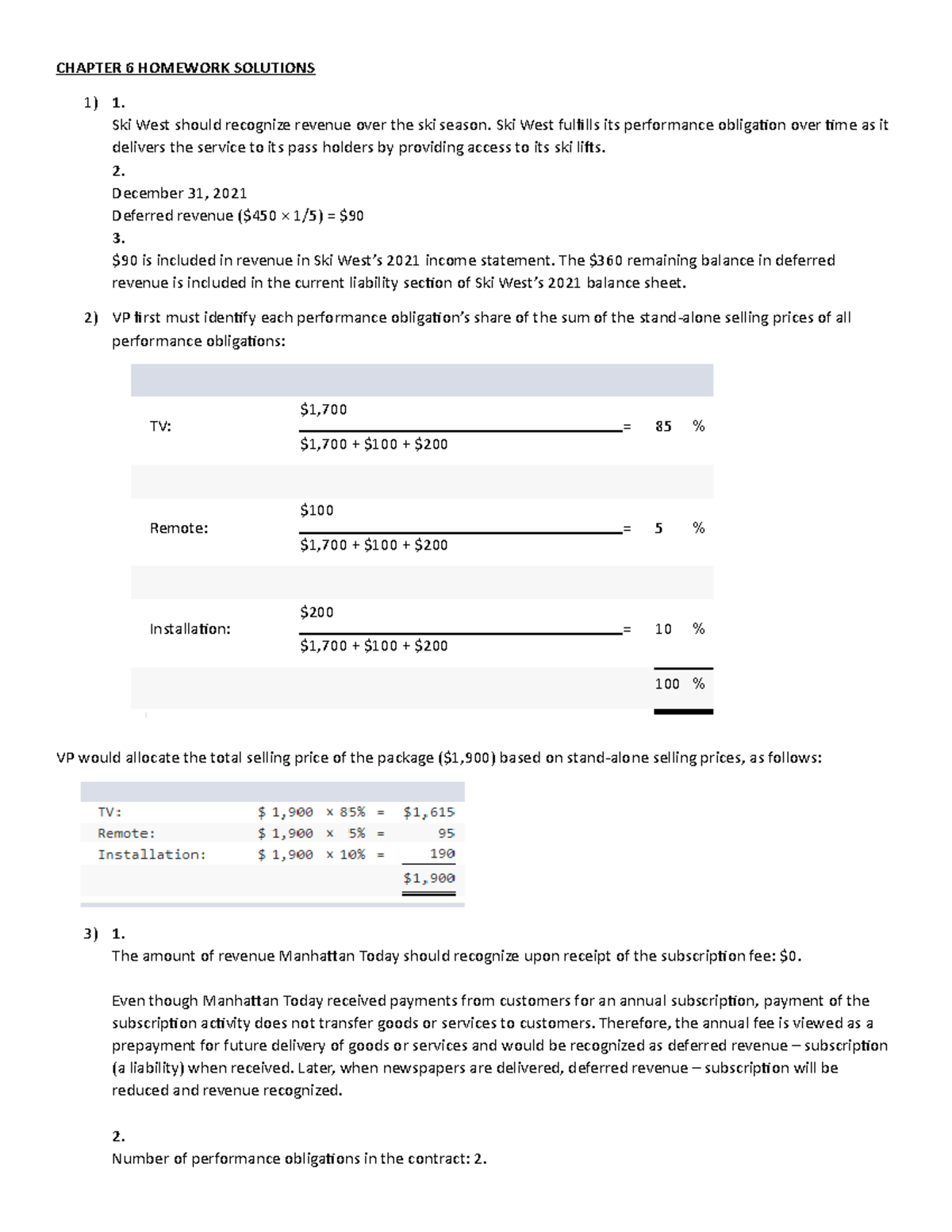 Chapter 6 Homework Solutions - CHAPTER 6 HOMEWORK SOLUTIONS 1) 1. Ski West should recognize ...