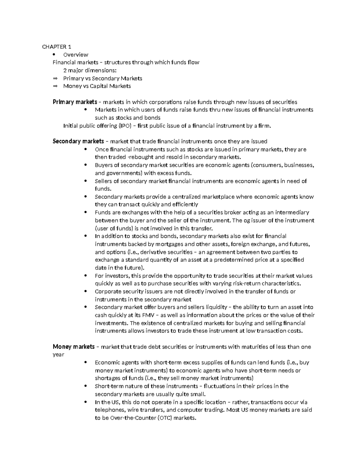 Financial markets - CHAPTER 1 Overview Financial markets – structures ...
