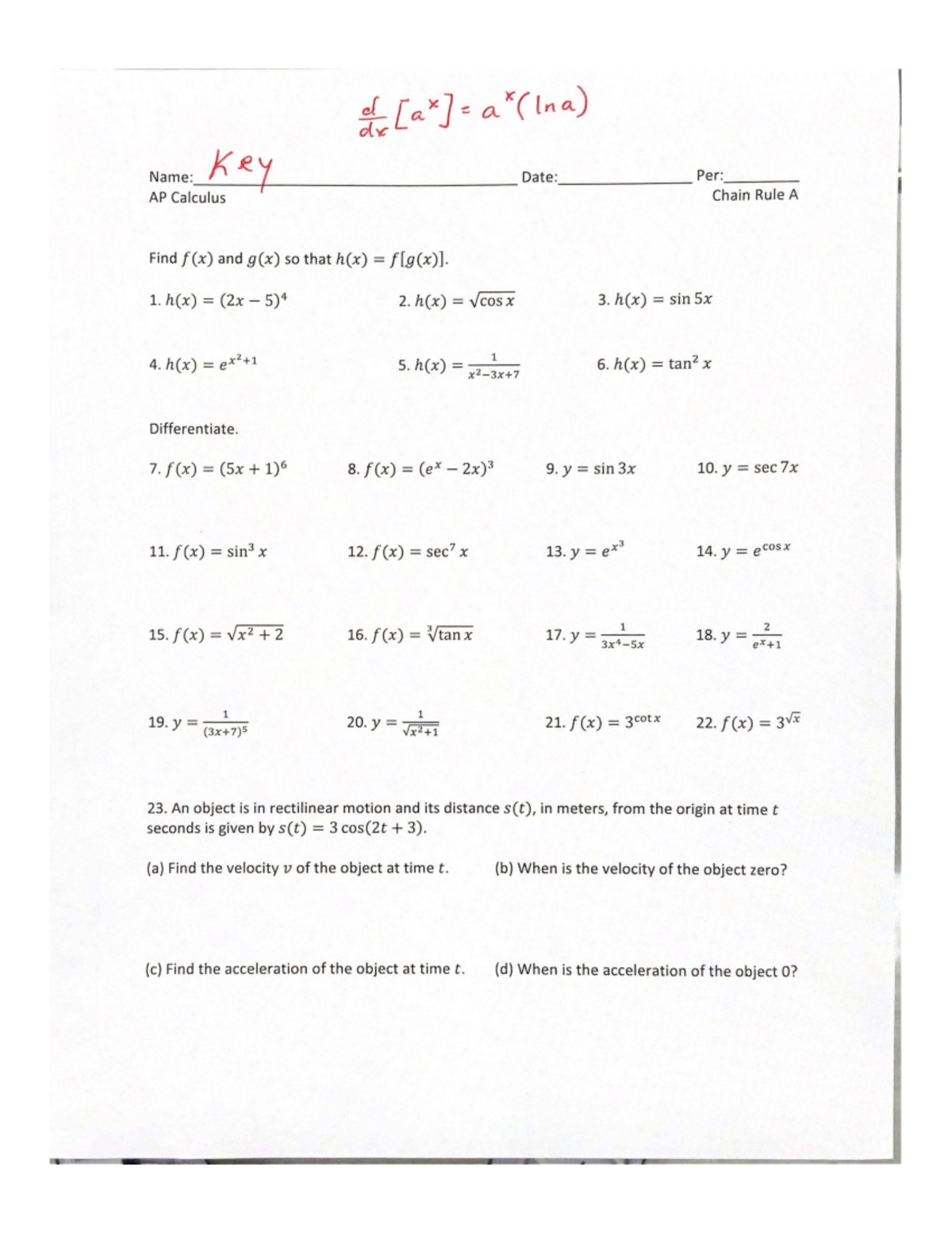 AP Chain Rule A solutions - Studocu
