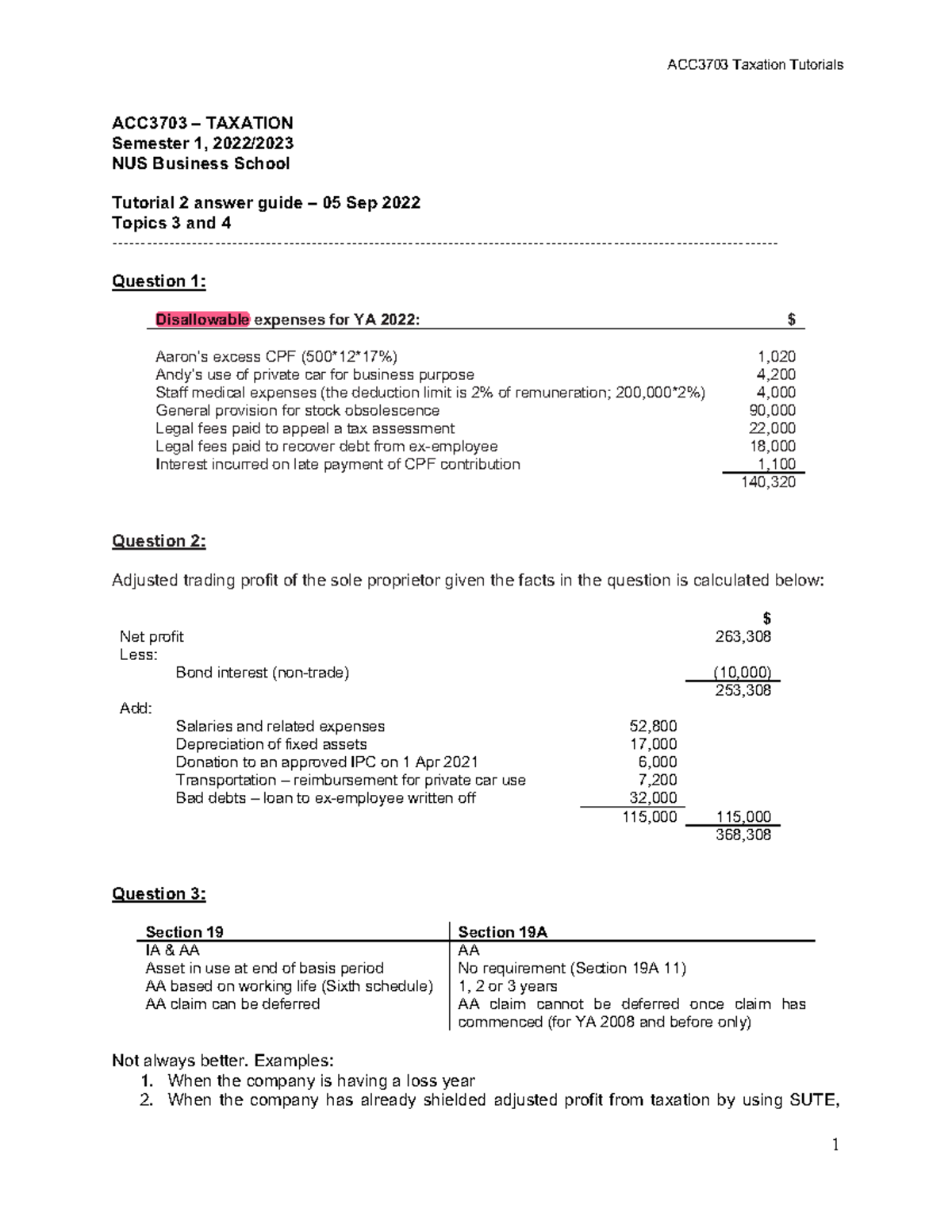 ACC 3703 Tut 2 - answer guide - ACC3703 Taxation Tutorials 1 ACC3703 ...