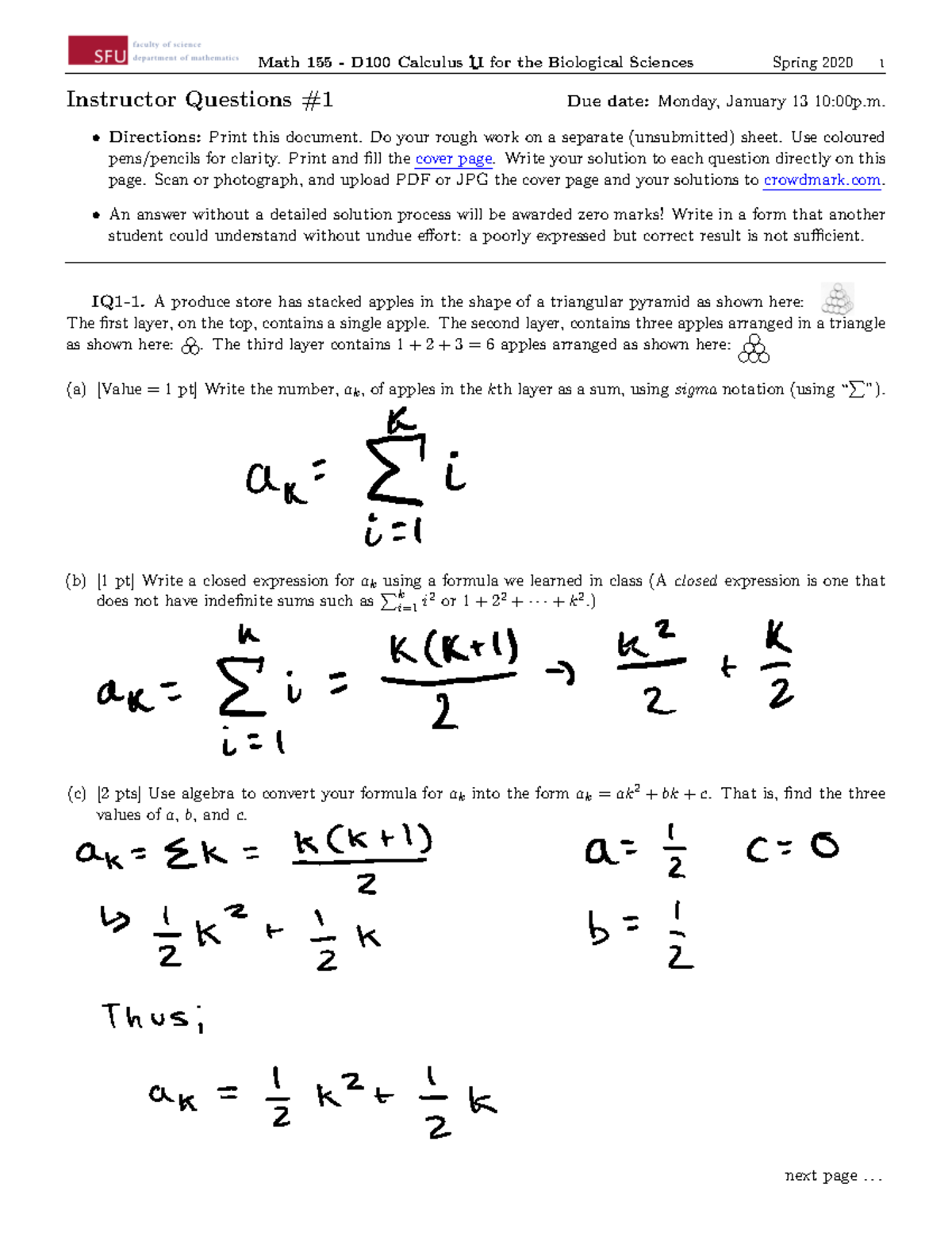calc 155 instructor questions 1 for spring - Math 155 - D100 Calculus ...