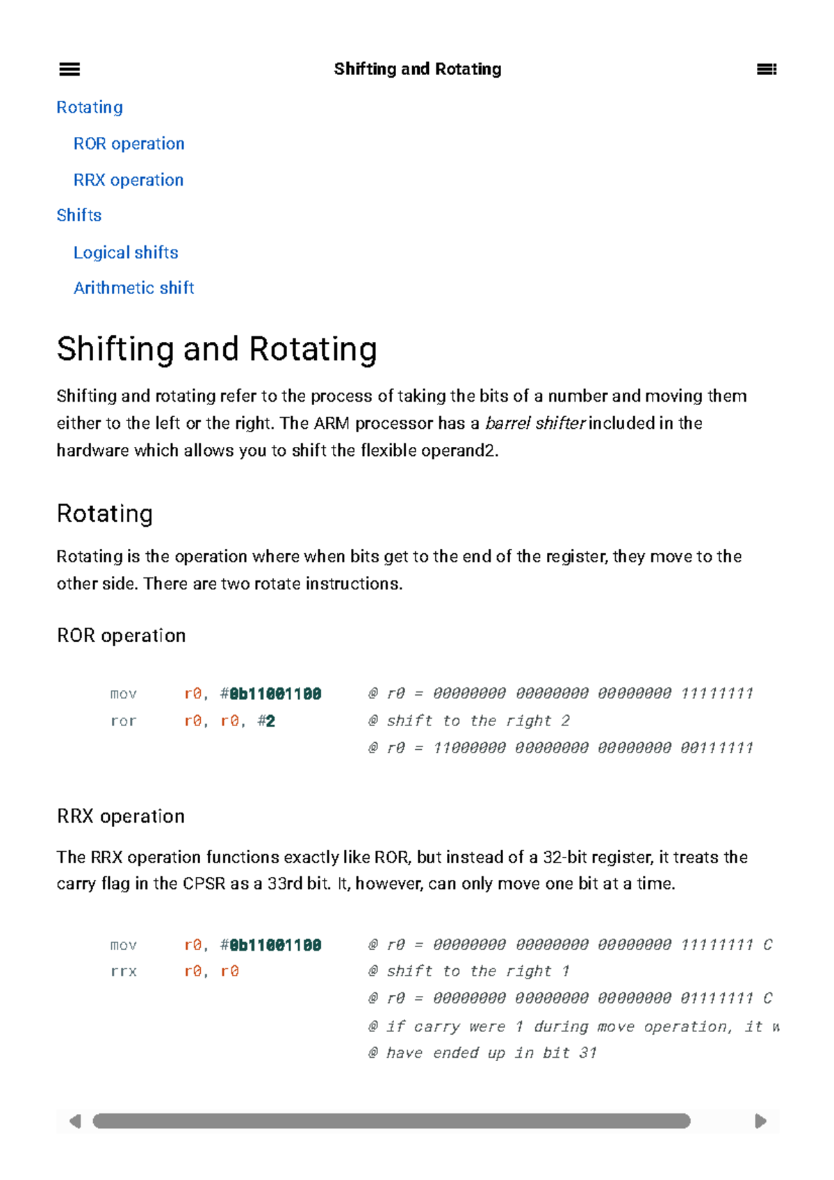 Shifting and Rotating ARM Assembly By Example - Shifting and Rotating Rotating ROR operation RRX ...