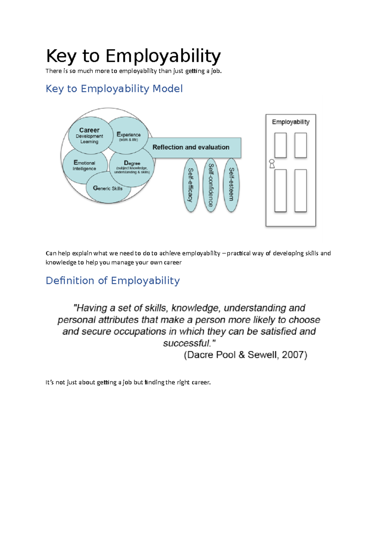 Lesson 1 Key to Employability - Key to Employability There is so much ...
