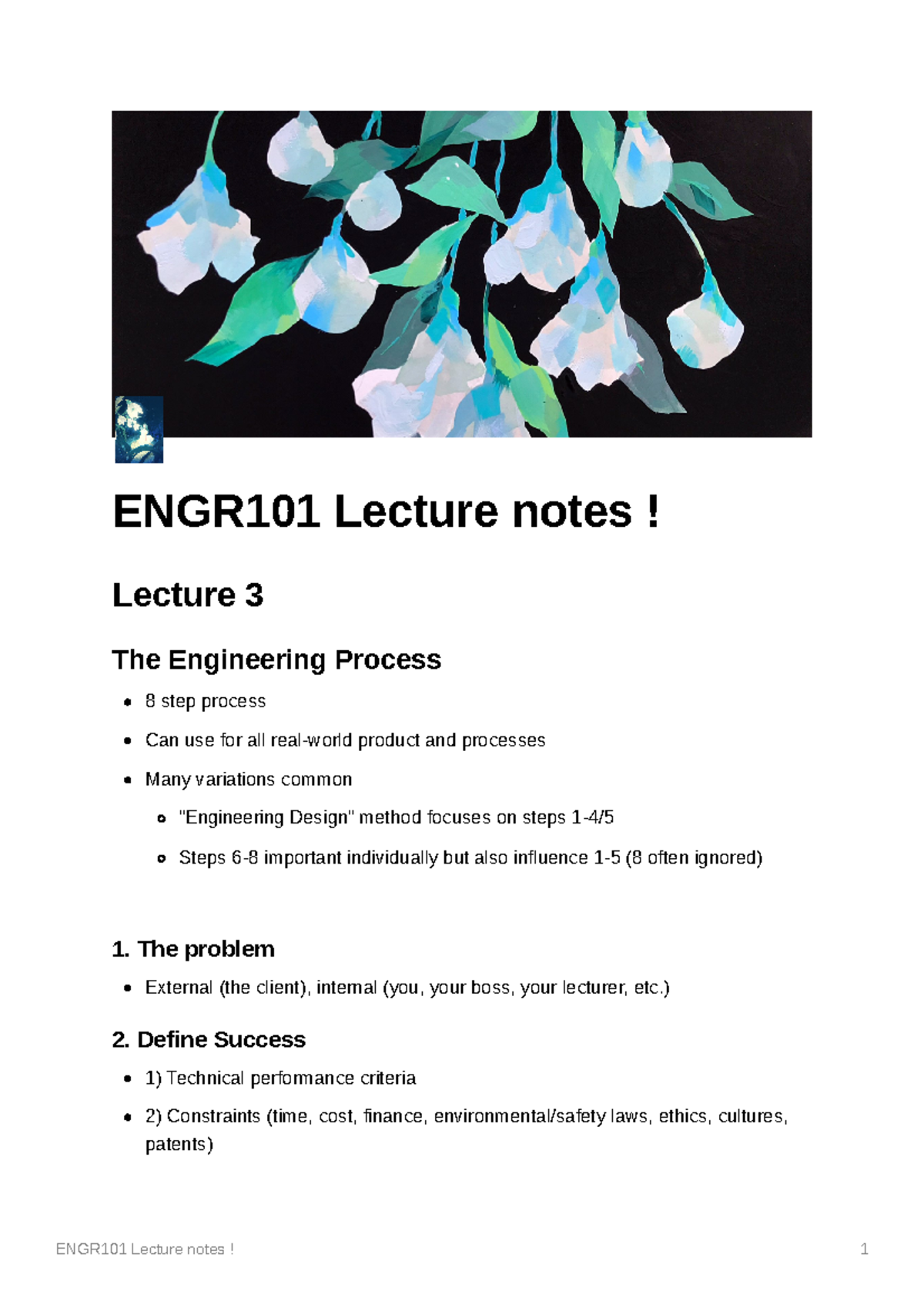 ENGR101 Lecture notes - ENGR101 Lecture notes! Lecture 3 The ...