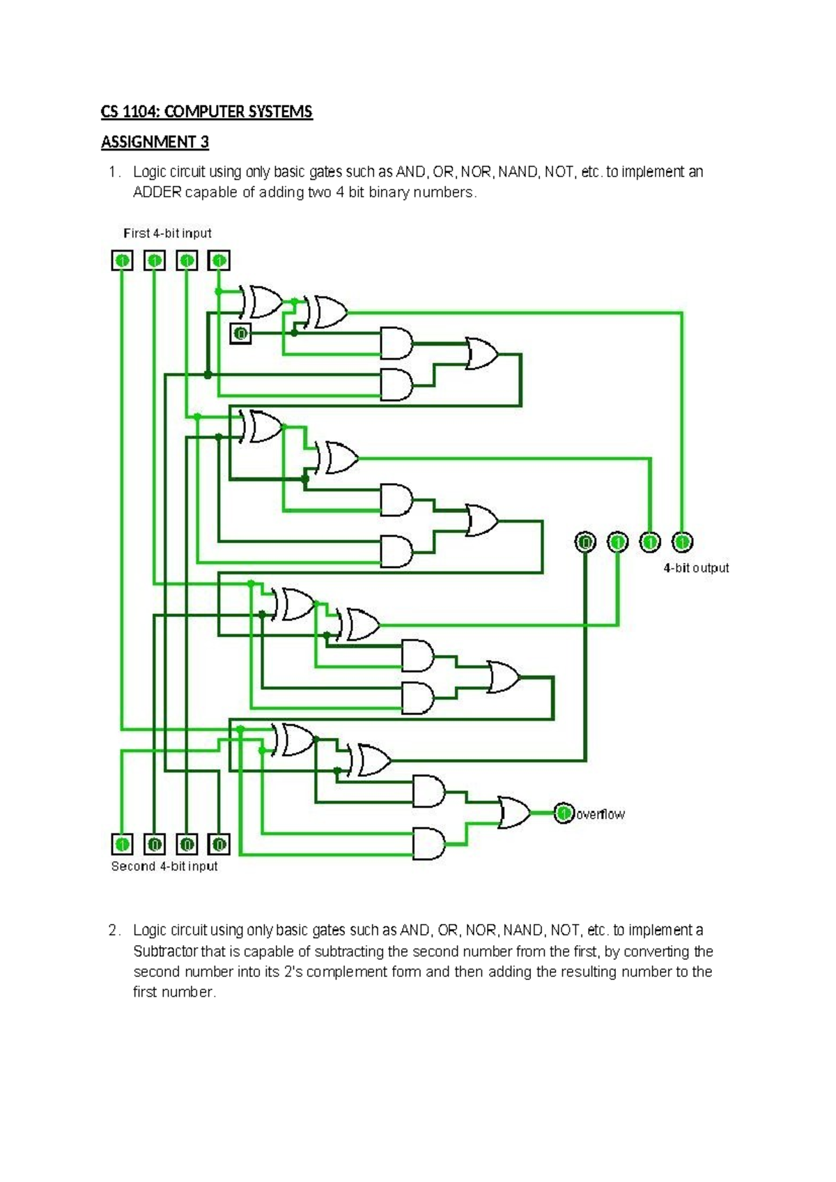 Assignment 3 - CS 1104: COMPUTER SYSTEMS ASSIGNMENT 3 1. Logic circuit ...