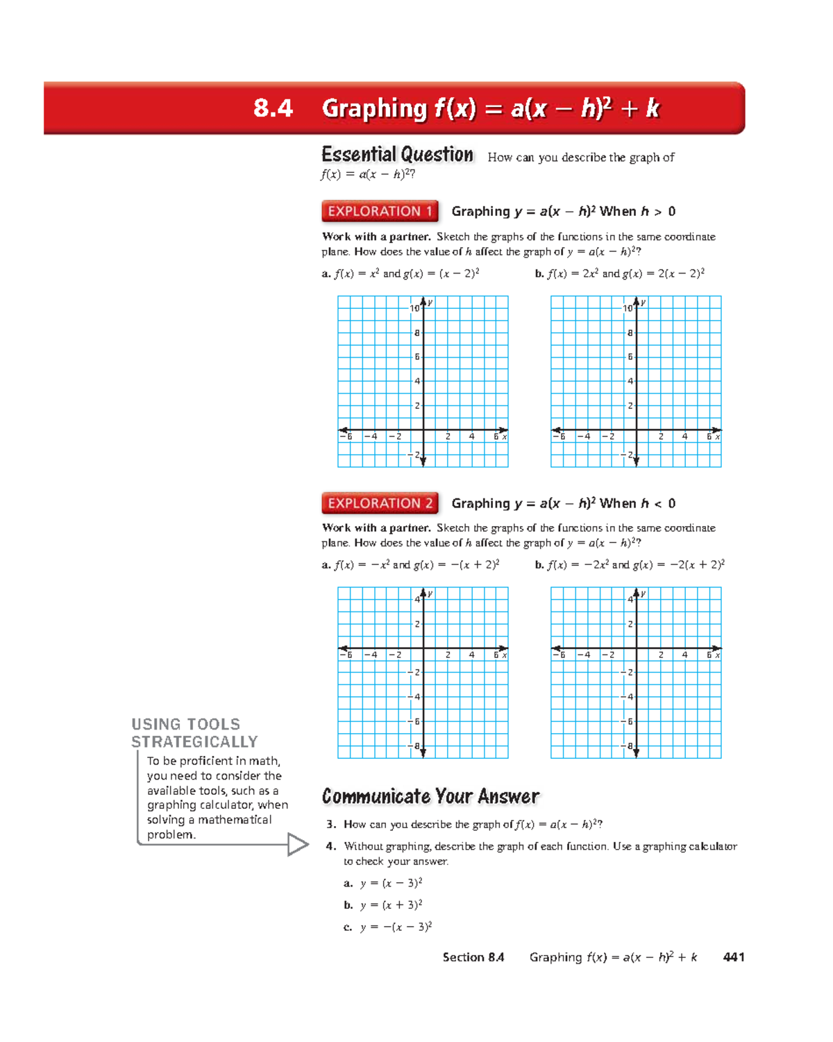 Alg1 pe 08 04 - idk - Section 8 Graphing f(x) = a(x − h) 2 + k 441 ...