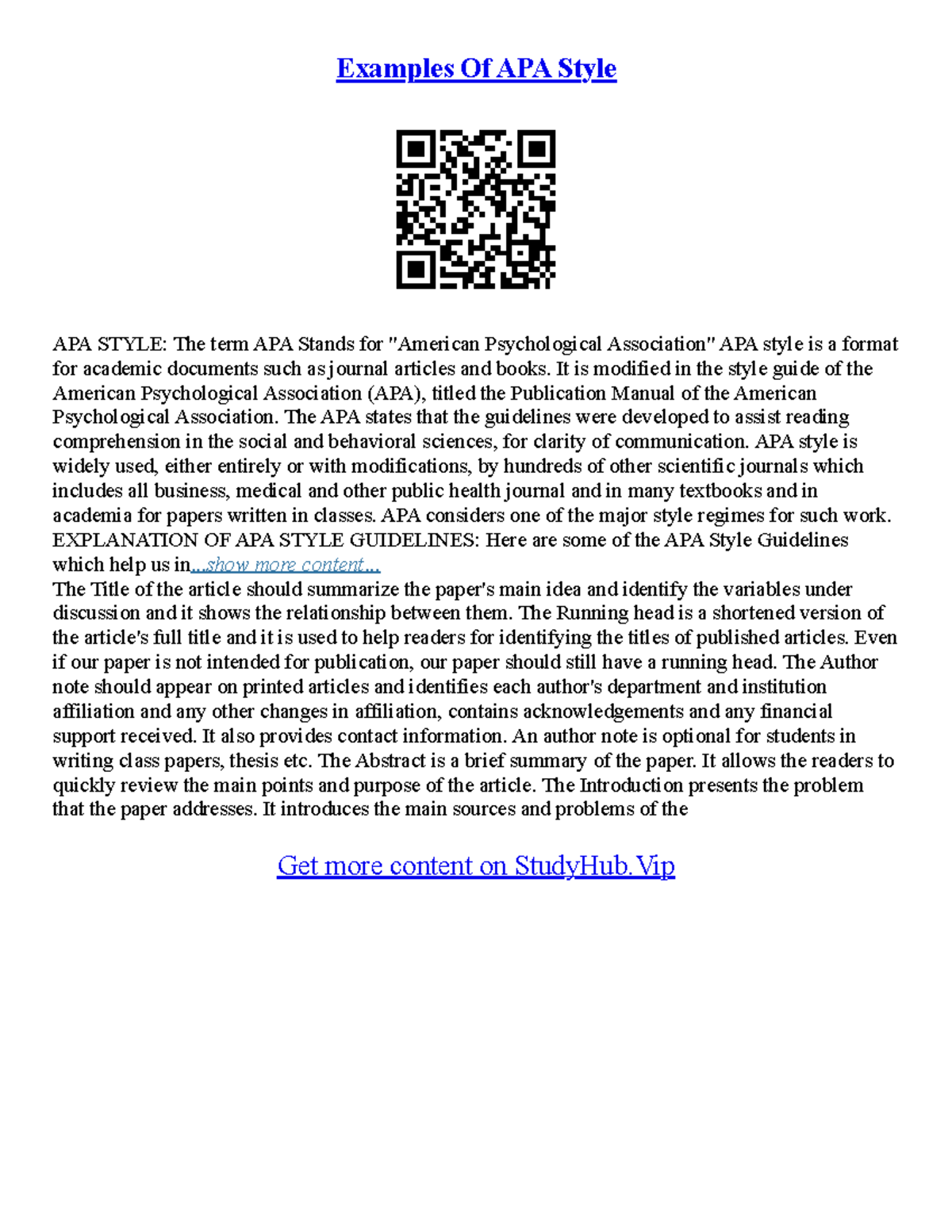 Apa Essay Samples - Examples Of APA Style APA STYLE: The term APA ...