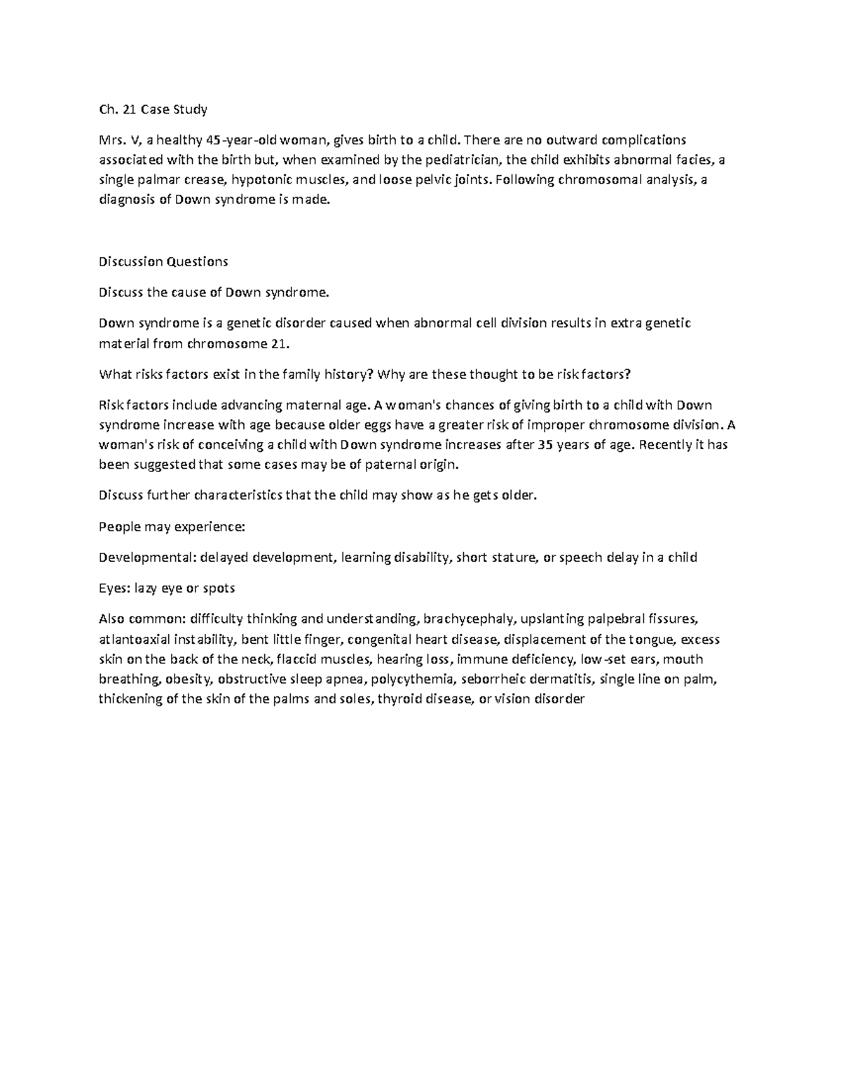 Case Study 21 Homework - Ch. 21 Case Study Mrs. V, a healthy 45-year ...