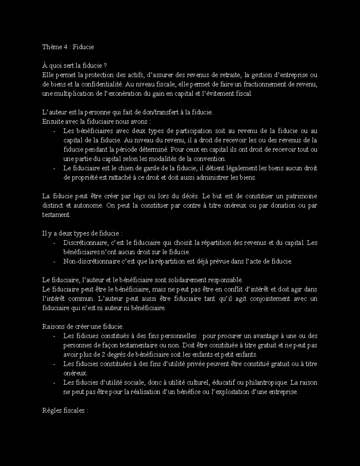 Révision Thème 4 et 5 - Revision finale 6008 - Thème 4 : Fiducie À quoi ...