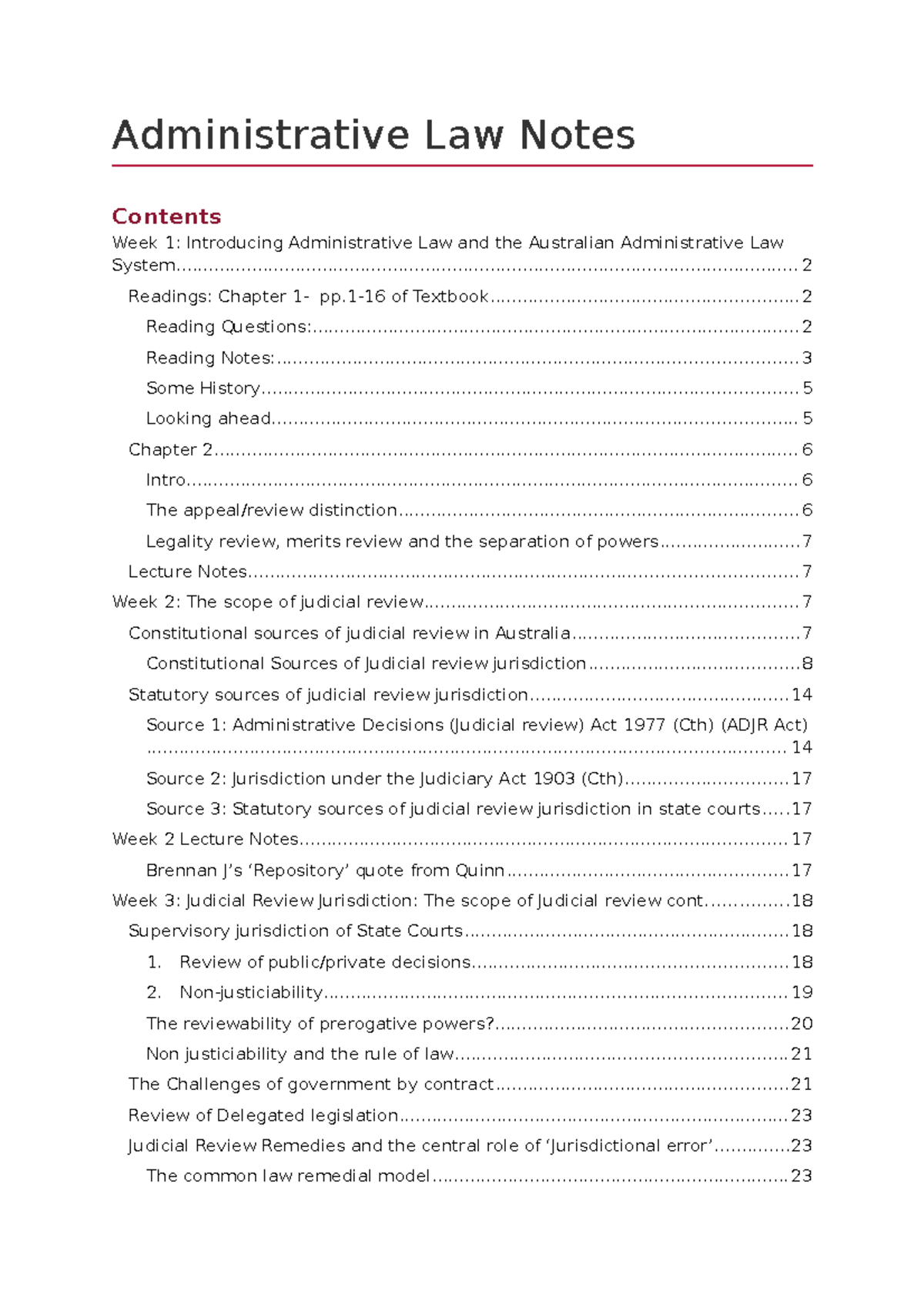 Administrative Law Notes v16 - Administrative Law Notes Contents ...