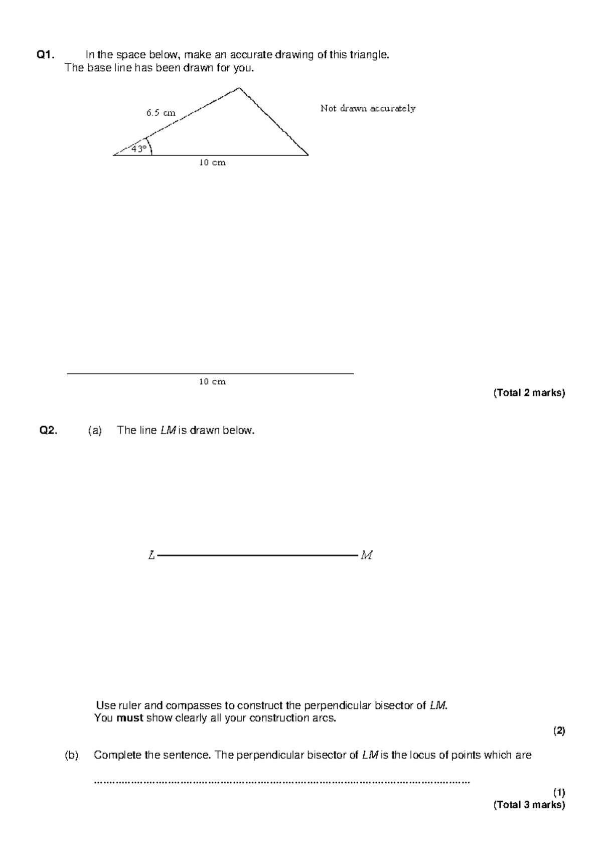 Loci construction and bearings HW 2 3 - Q1. In the space below, make an ...